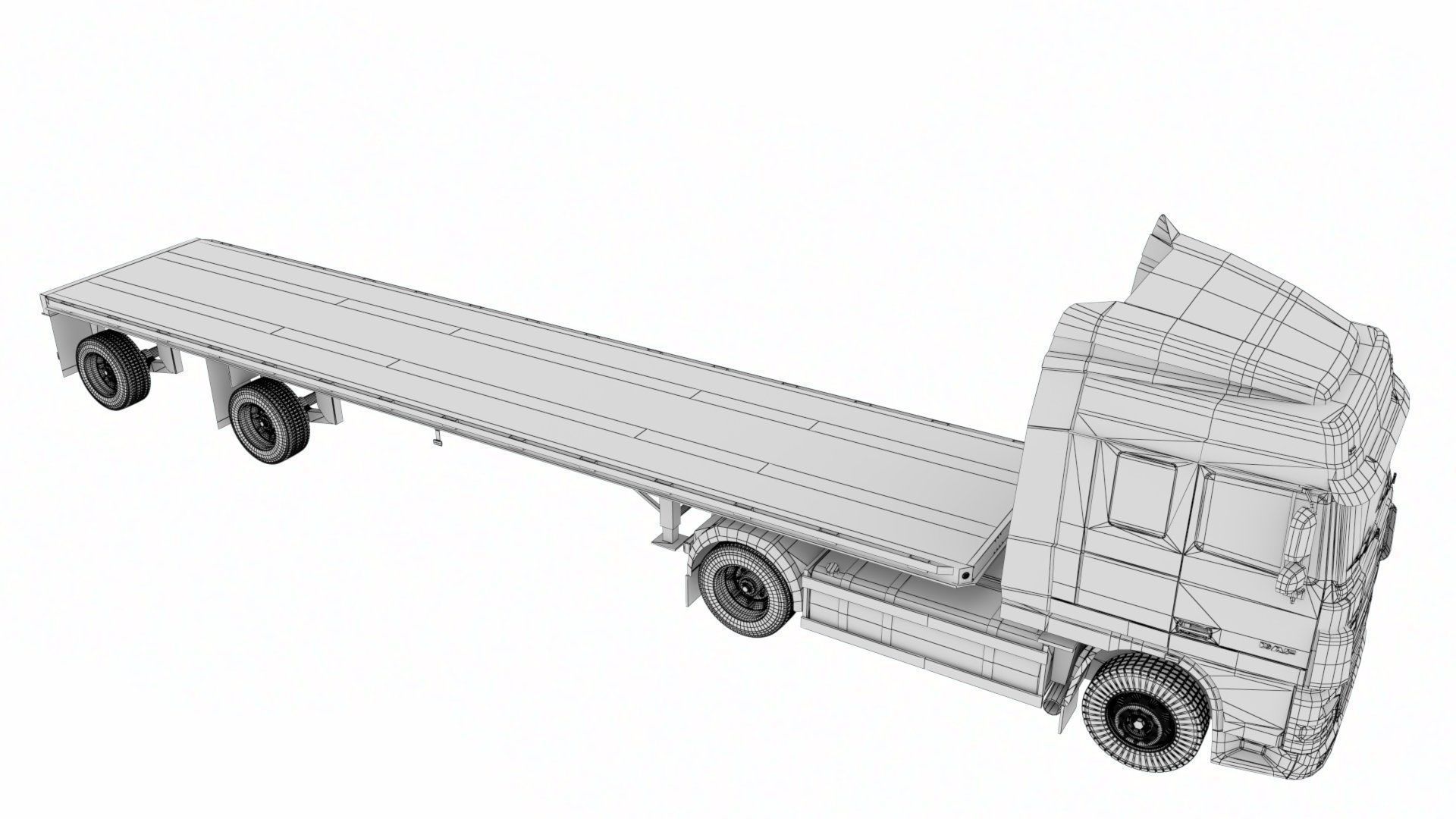 3D model Articulated DAF XF Truck Cab with Flatbed Trailer VR / AR ...