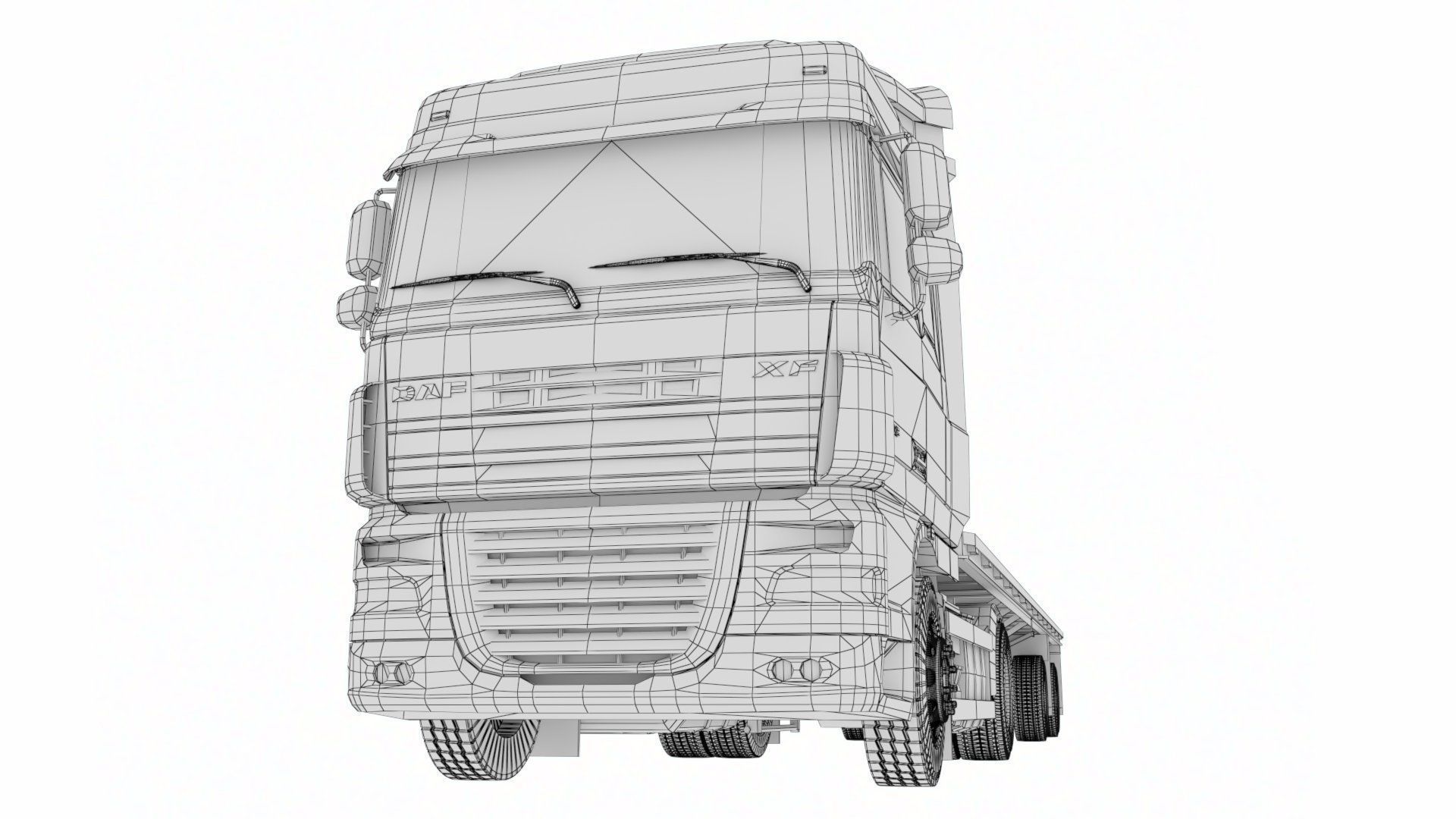 3D model Articulated DAF XF Truck Cab with Flatbed Trailer VR / AR ...