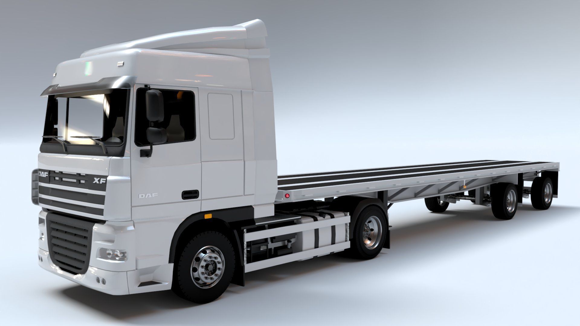 3D model Articulated DAF XF Truck Cab with Flatbed Trailer VR / AR ...
