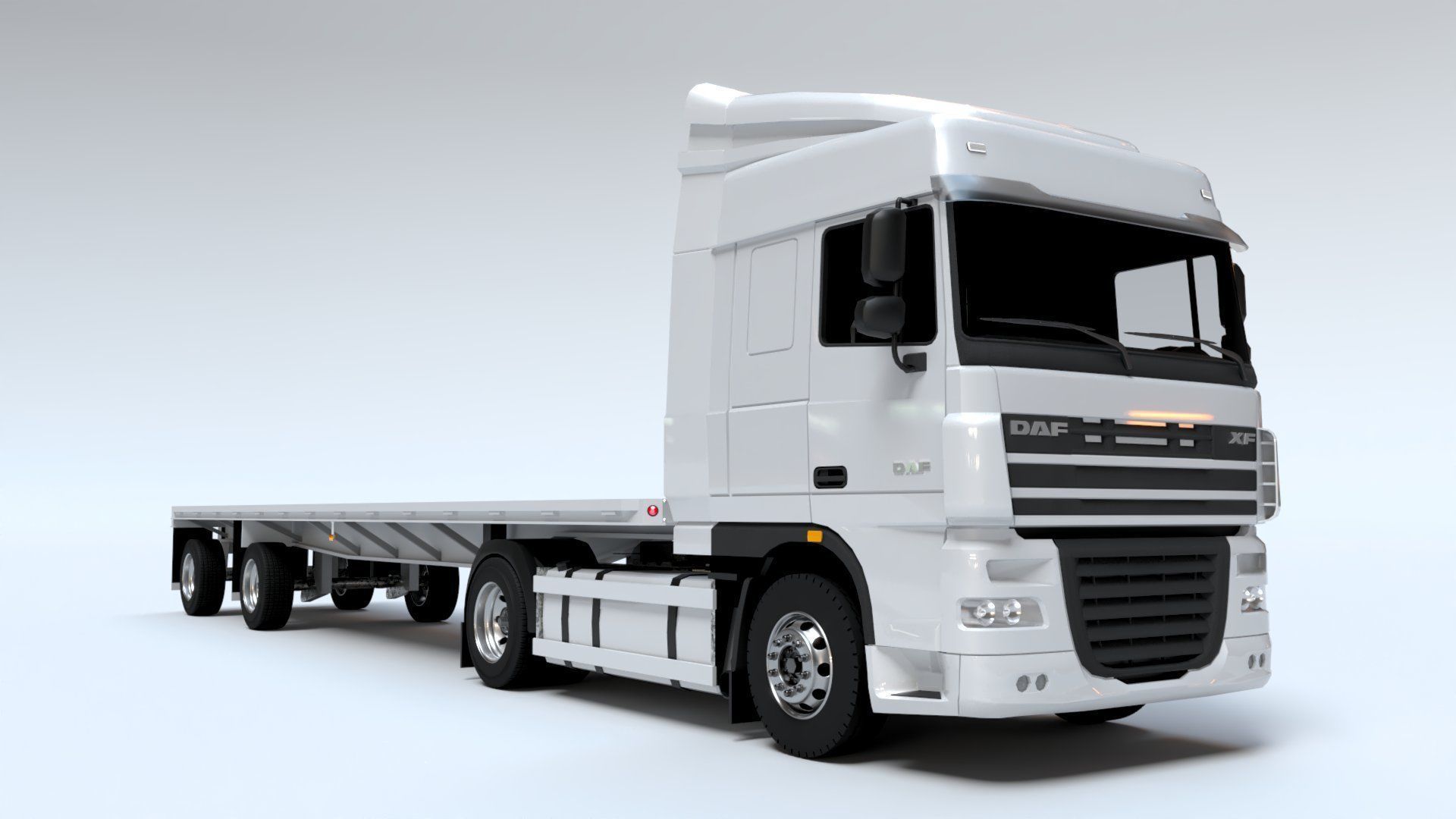 3D model Articulated DAF XF Truck Cab with Flatbed Trailer VR / AR ...