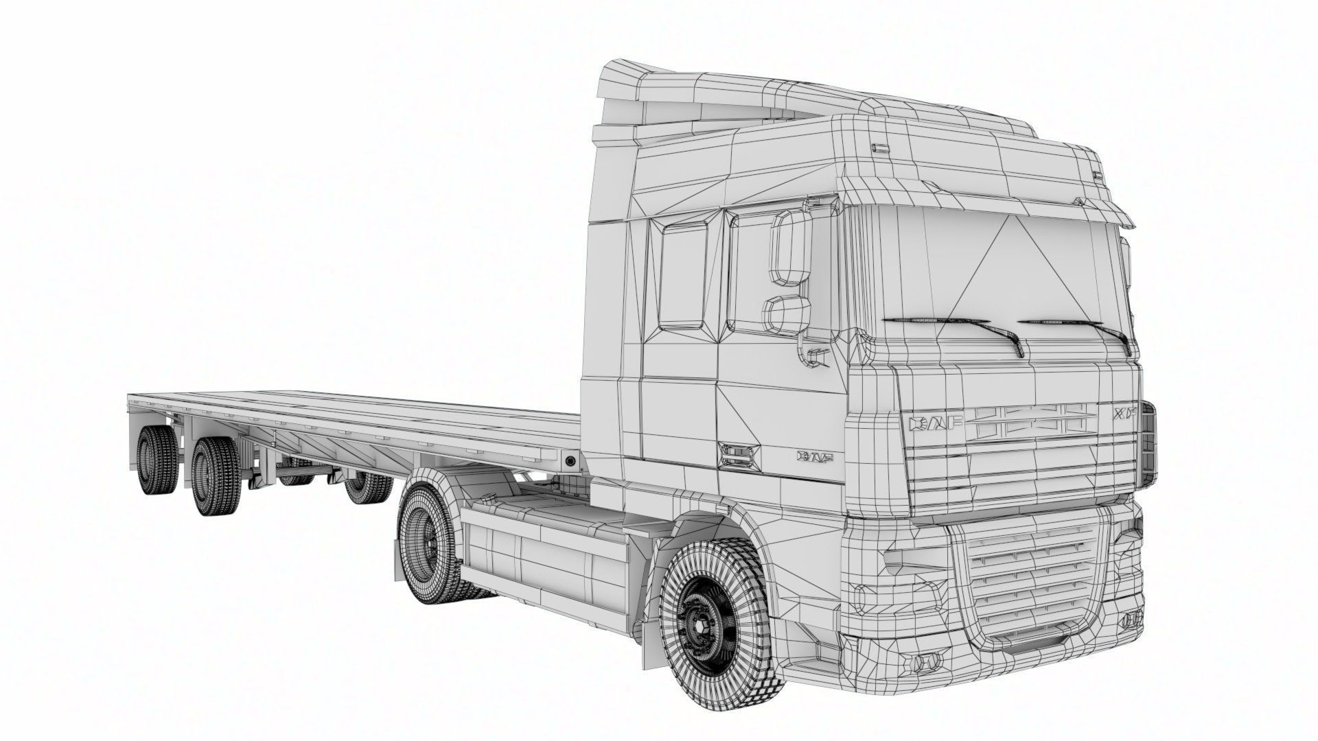 3D model Articulated DAF XF Truck Cab with Flatbed Trailer VR / AR ...