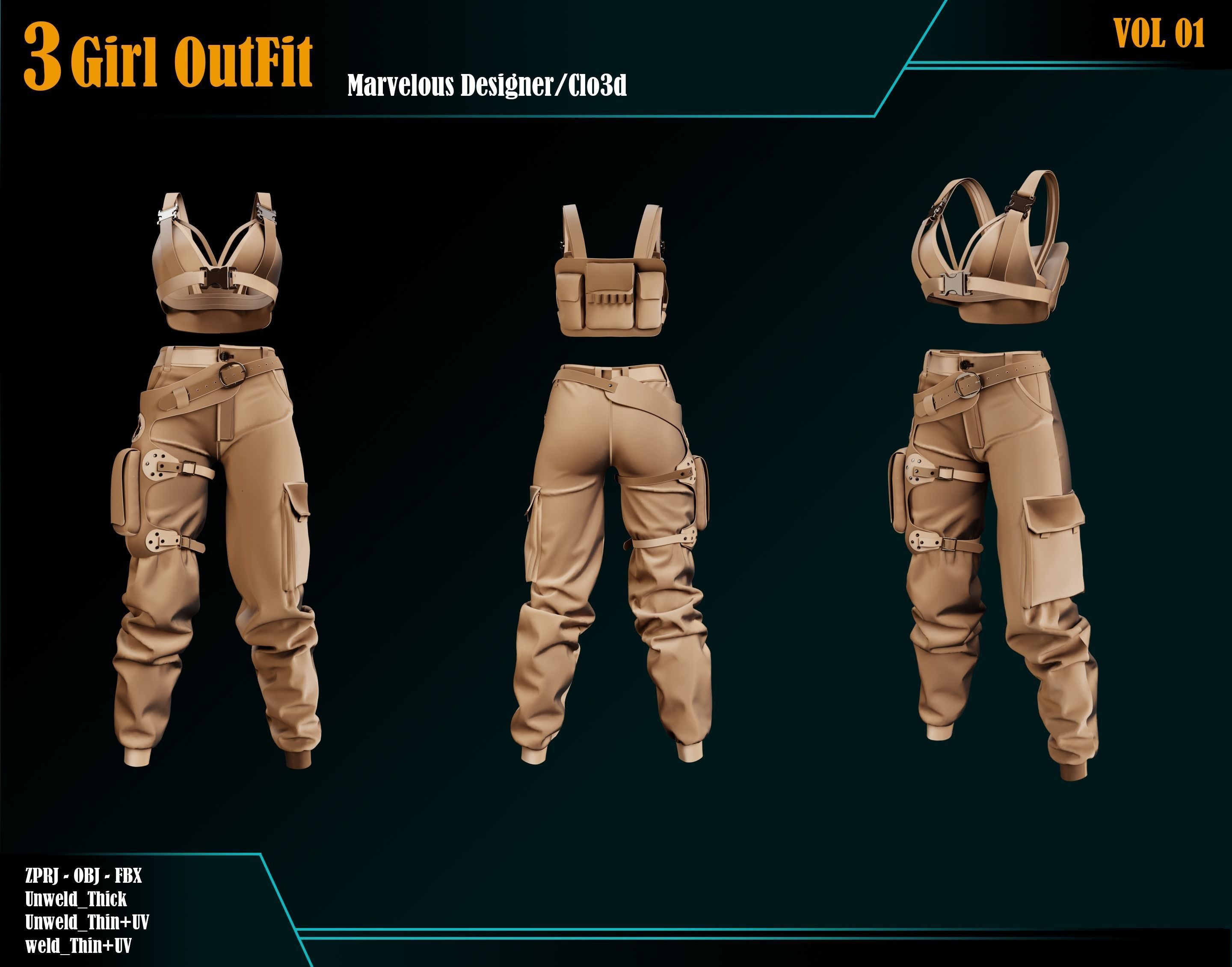 3 Girl Outfit VOL 01 3D model | CGTrader