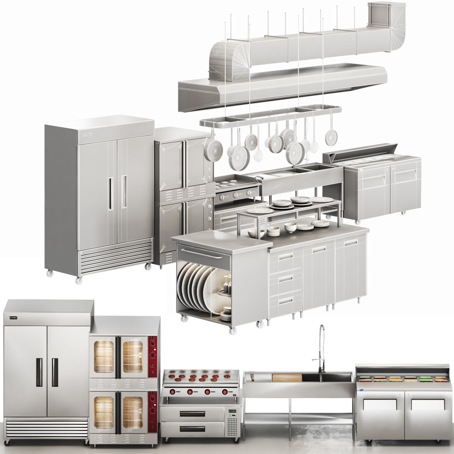 3D model restaurant equipment 03 commercial kitchen VR / AR / low-poly ...
