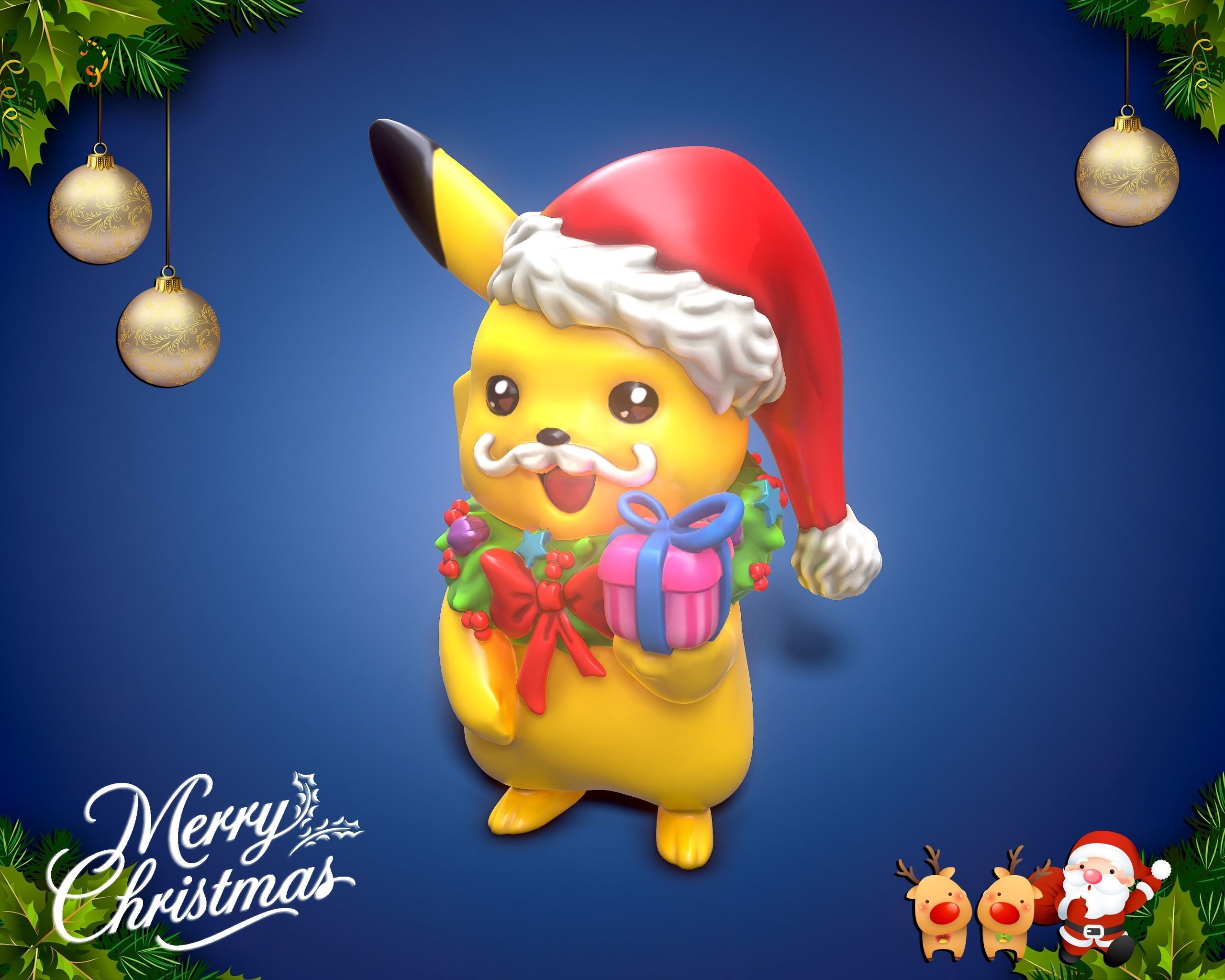 Pikachu 01 Christmas 3d print Stl Pokemon 3D print model 3D model 3D ...