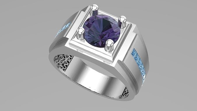 silver men ring with Prince gems rail on sides 3D model 3D printable ...