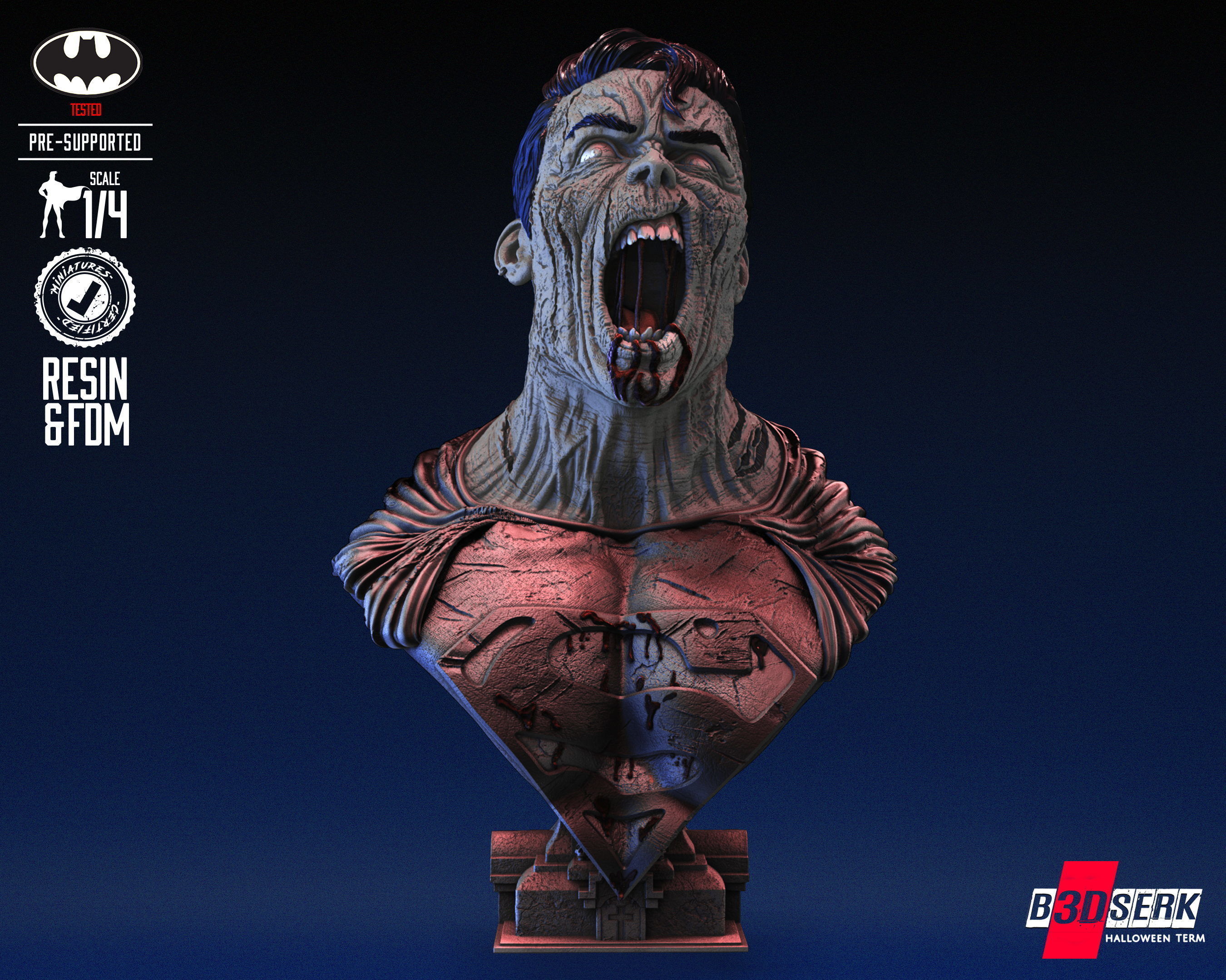 B3DSERK Superman Zombie Bust Tested for 3D printing 3D model 3D ...