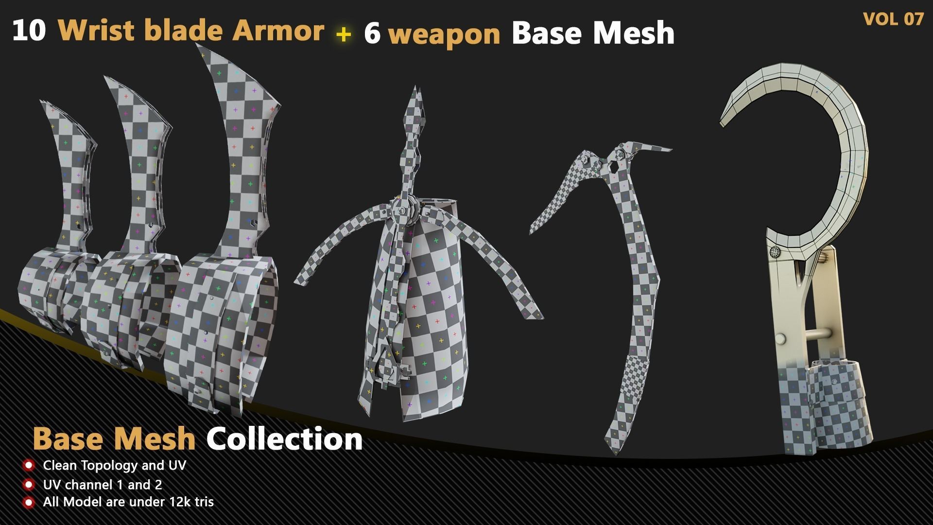 3D model 10 Wrist blade Armor and 6 weapon Base Mesh - VOL 07 VR / AR ...
