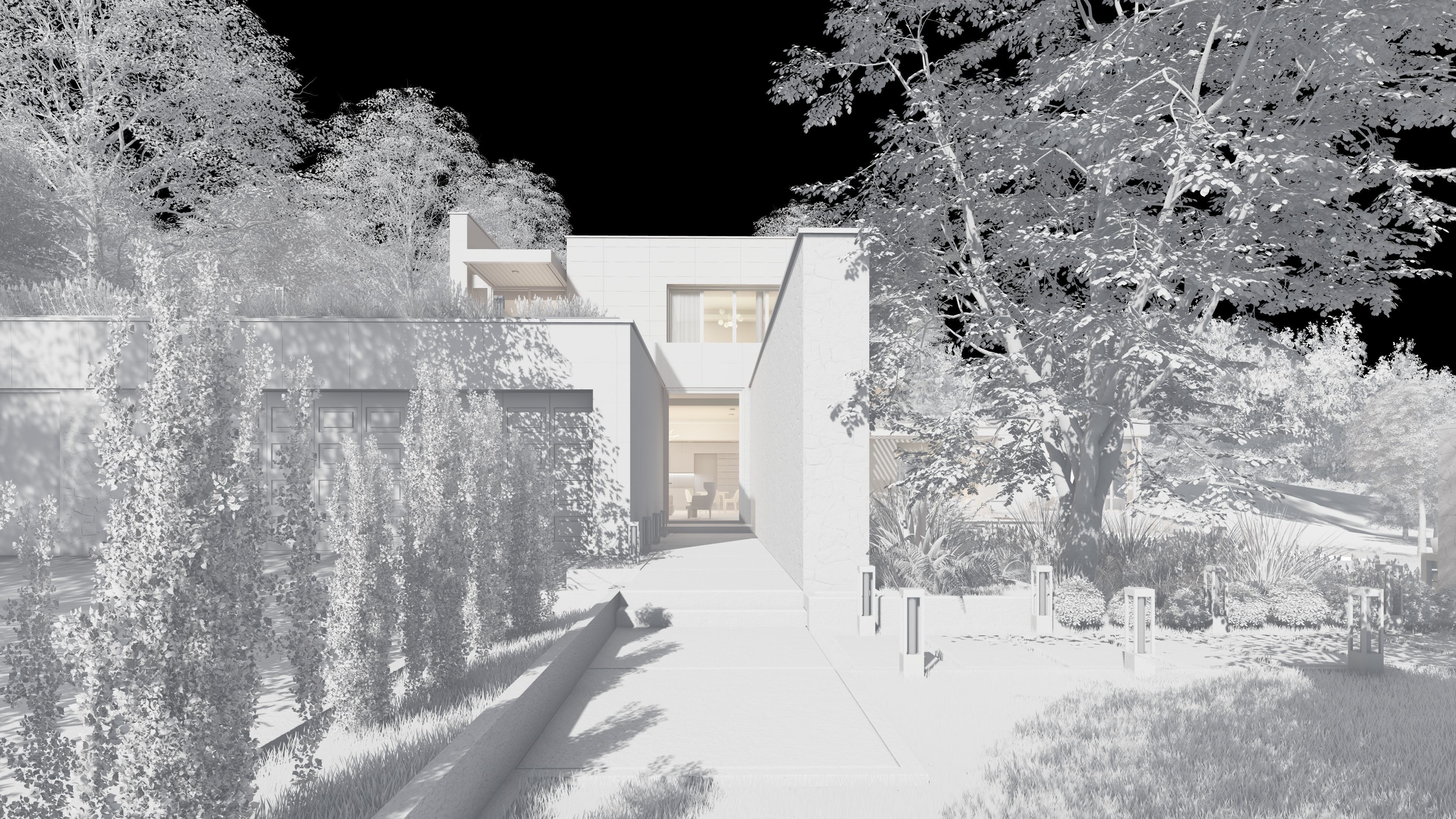 Modern Hill House Exterior Scene with kitchen bedroom furniture 3D ...