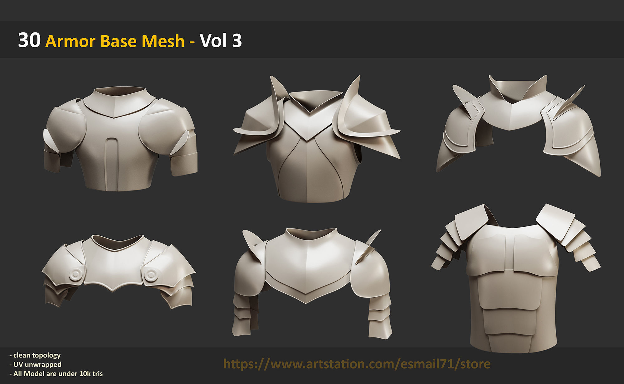 3D model 30 Armor Base Mesh - Vol 3 VR / AR / low-poly | CGTrader