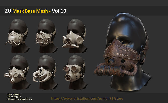 3D model 20 Mask Base Mesh - Vol 10 VR / AR / low-poly | CGTrader