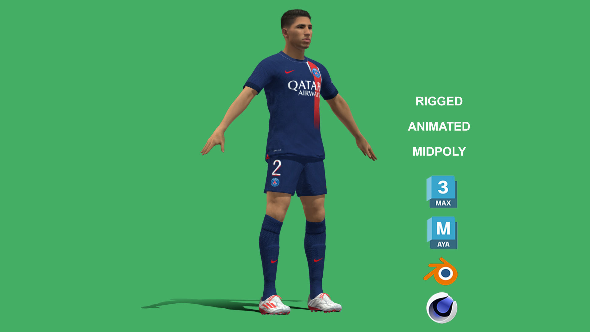 3D Rigged Achraf Hakimi PSG 2024 3D model animated rigged | CGTrader