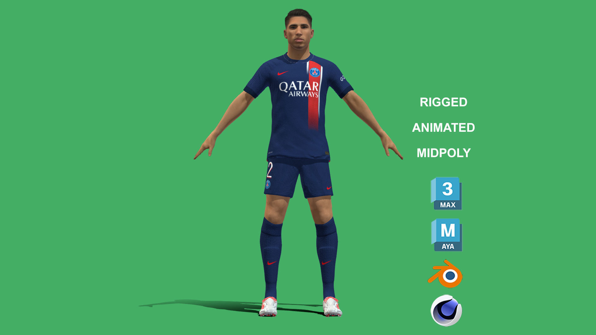 3D Rigged Achraf Hakimi PSG 2024 3D model animated rigged | CGTrader