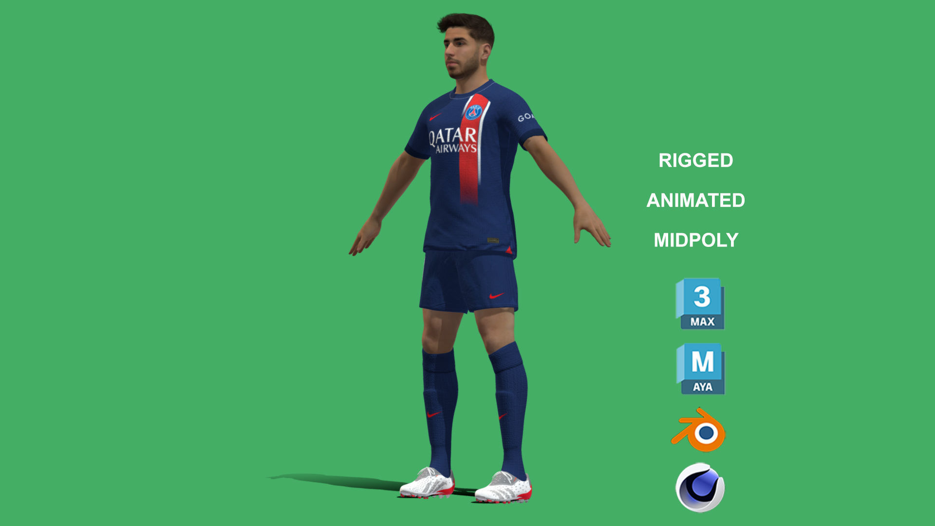 3D Rigged Marco Asensio PSG 2024 3D model animated rigged | CGTrader