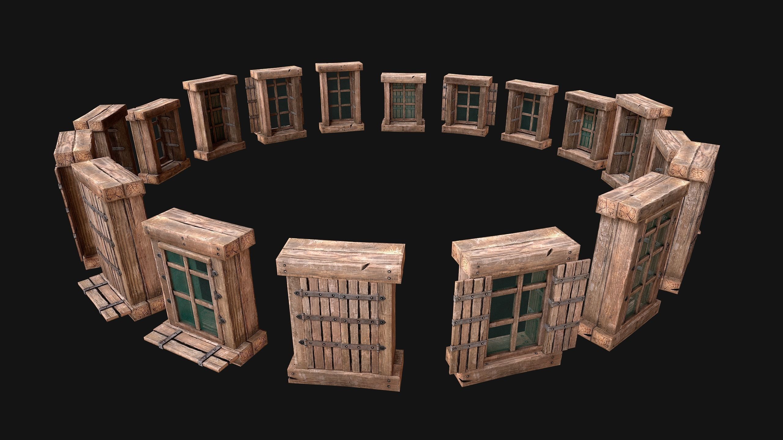 3D model Medieval Windows Set VR / AR / low-poly | CGTrader
