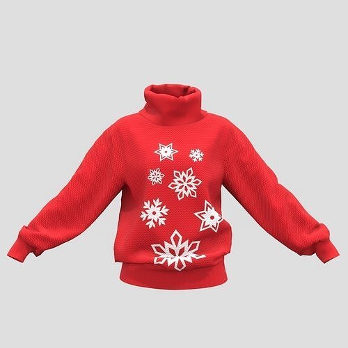 3D model Knitted red Christmas sweater with snowflake VR / AR / low ...