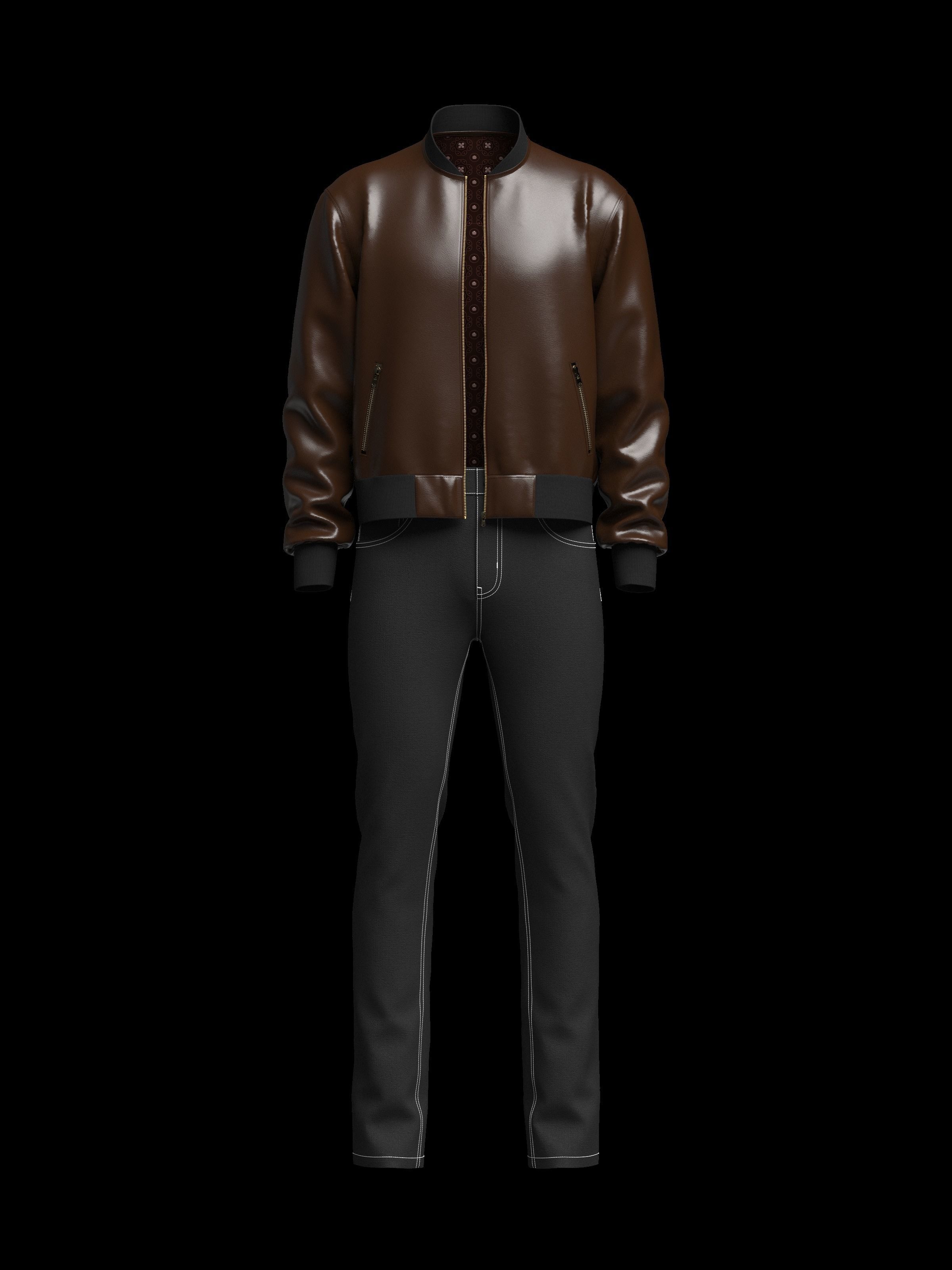 leather bumber jacket outfit 3d model 3D model | CGTrader