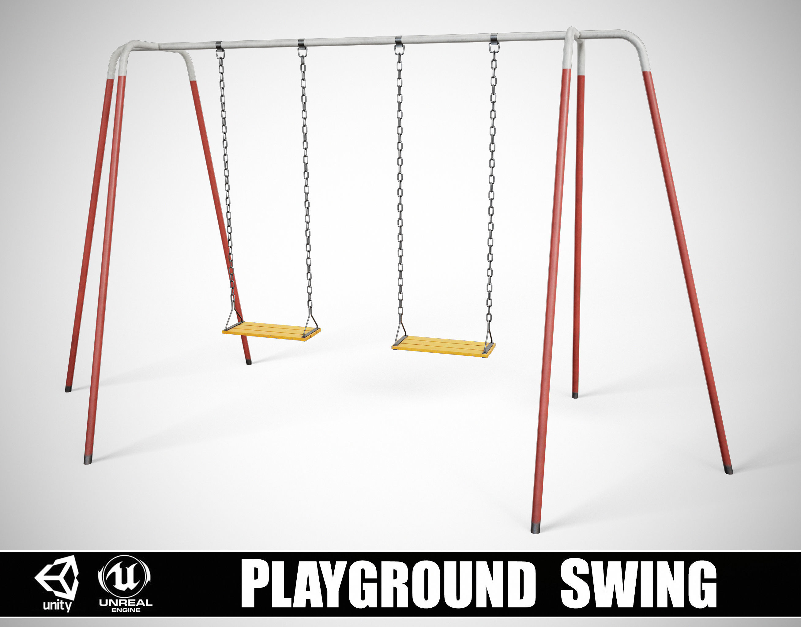 3D model Set of 3 Painted Playground Swings VR / AR / low-poly | CGTrader