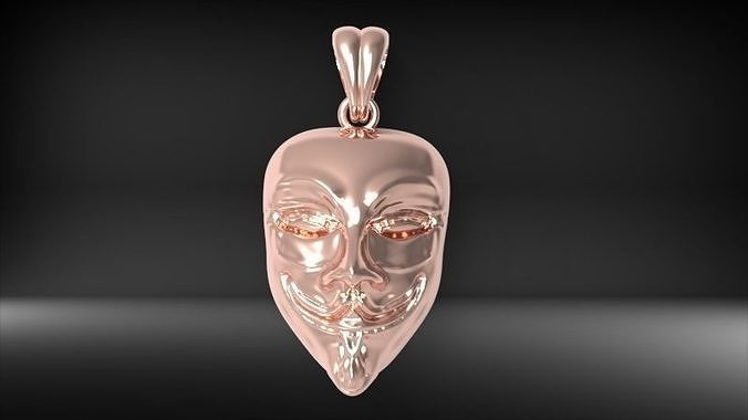 Anonymous Mask 3D Charm Necklace Pendant Jewelry 3D model 3D printable ...