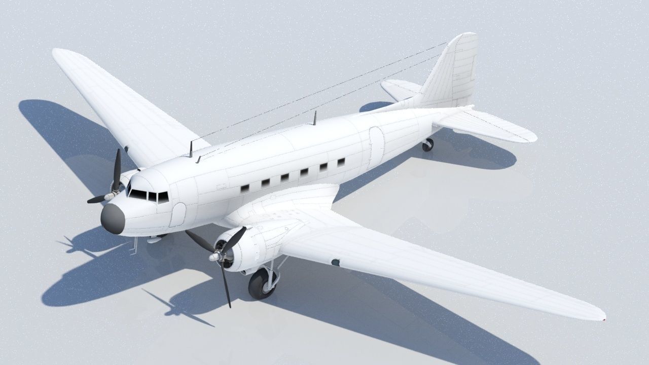 3D model Douglas DC-3 Static Low Poly Blank VR / AR / low-poly | CGTrader