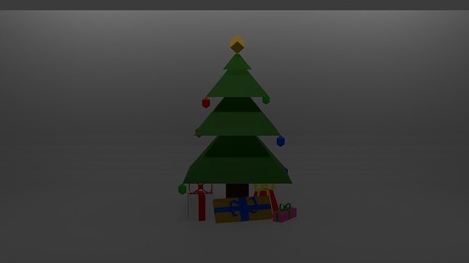 3D model Low poly Christmas tree gifts lights off VR / AR / low-poly ...