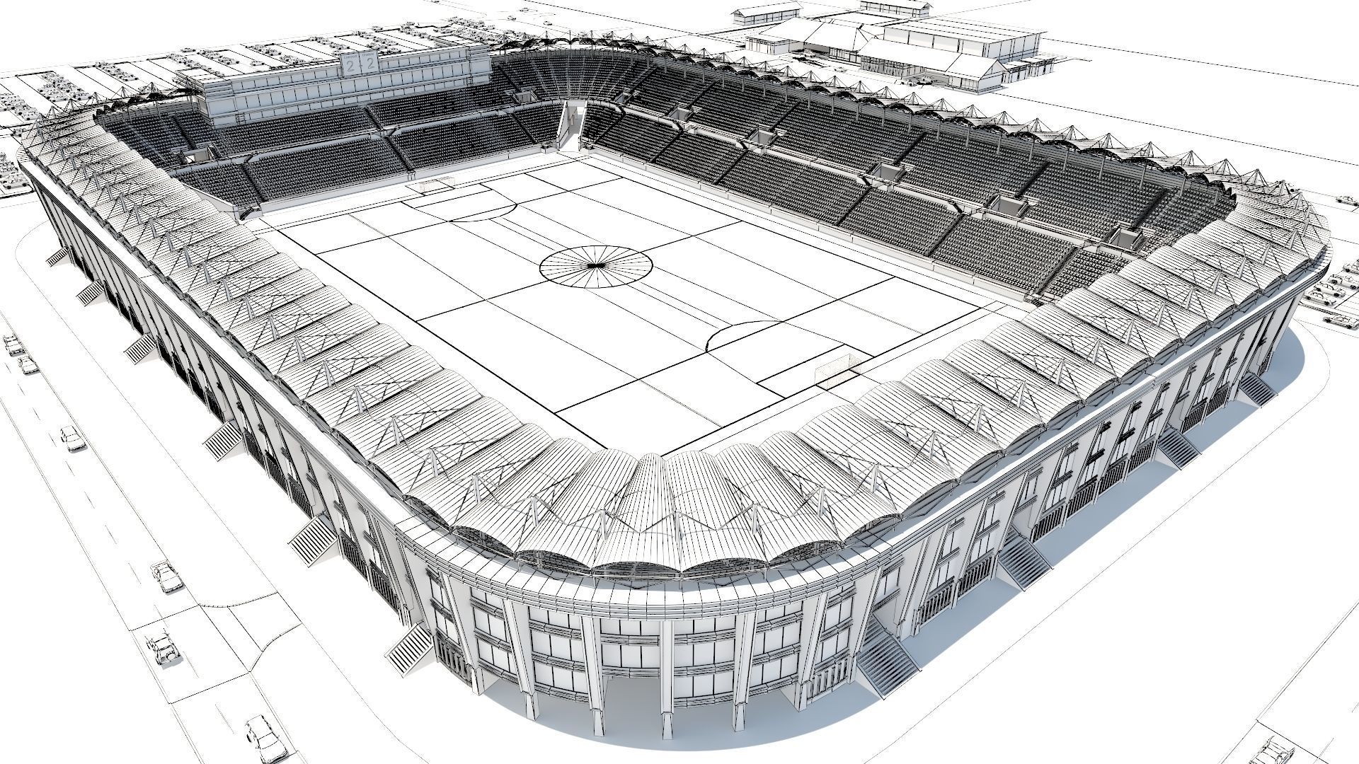 3D model Football Stadium and Car low poly model VR / AR / low-poly ...
