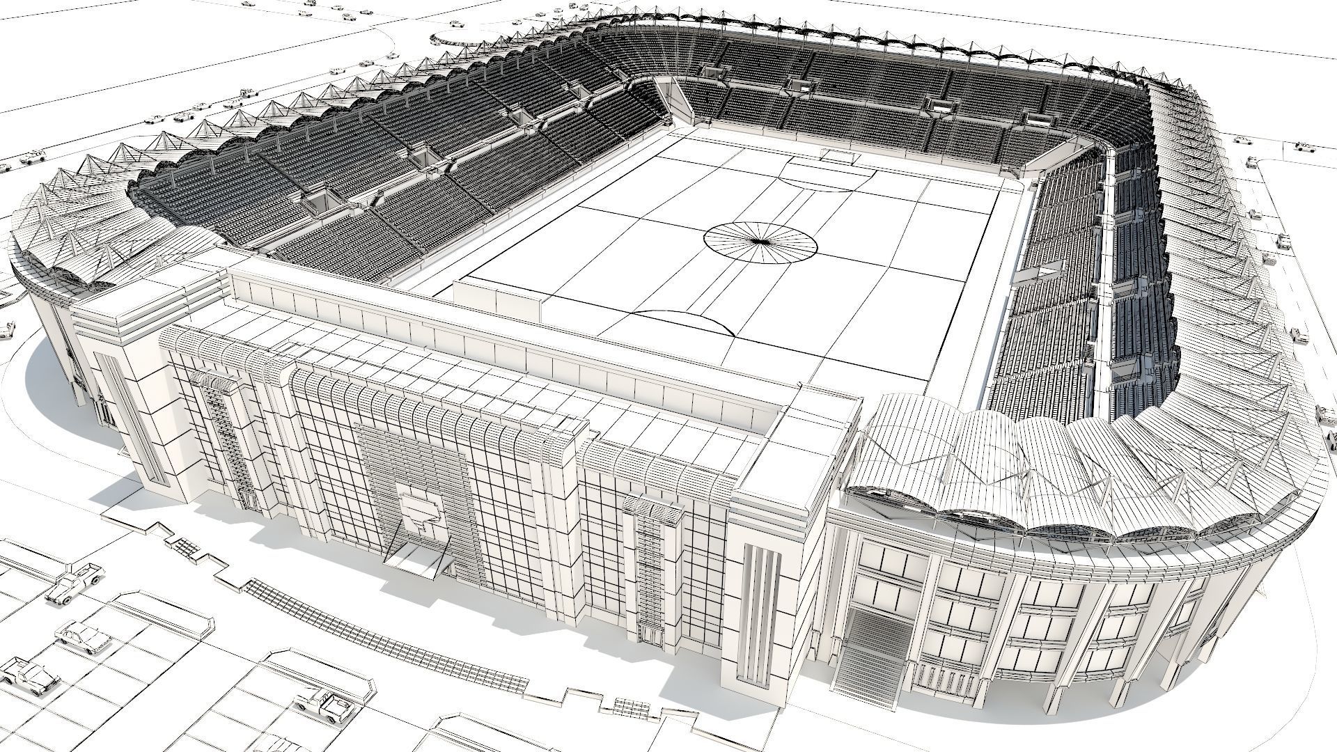 3D model Football Stadium and Car low poly model VR / AR / low-poly ...