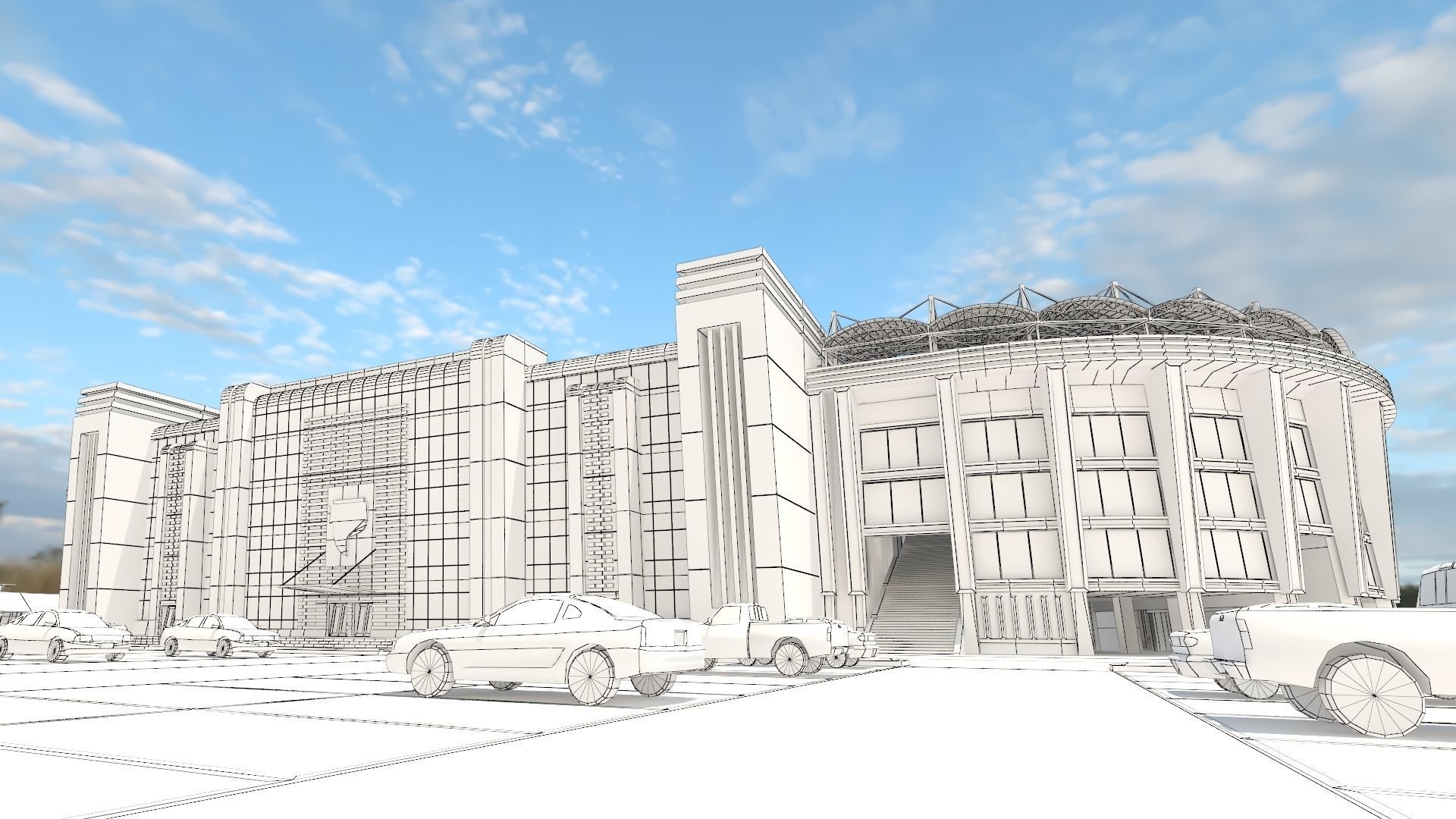 3D model Football Stadium and Car low poly model VR / AR / low-poly ...