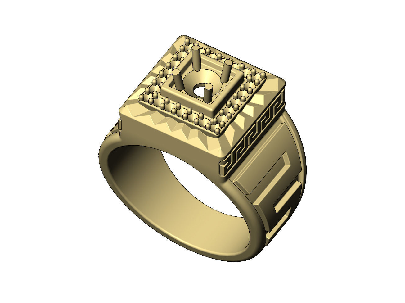 Square diamond cluster greek key pattern signet US size 10 3D model 3D ...