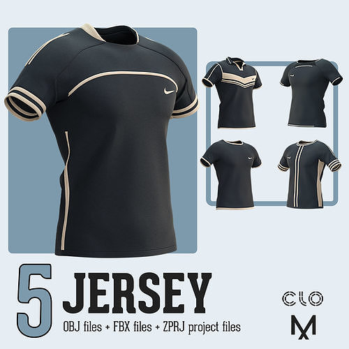 5 Jersey Sportwear CLO3D Marvelous OBJ FBX Zprj 3D model | CGTrader