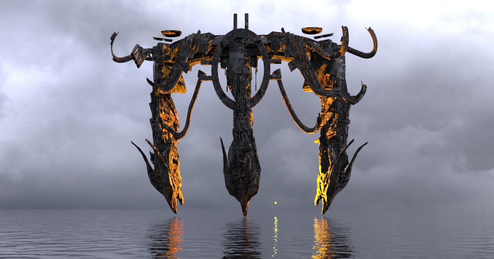3D model Dragon portal sci fi Hedron collider ancient pillars VR / AR ...