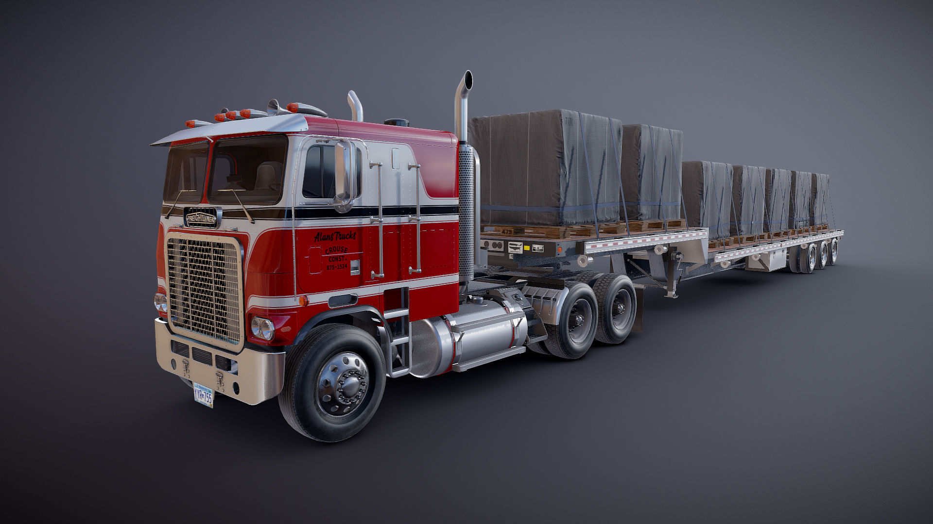 3D model Freightliner Powerliner dropdeck trailer VR / AR / low-poly ...