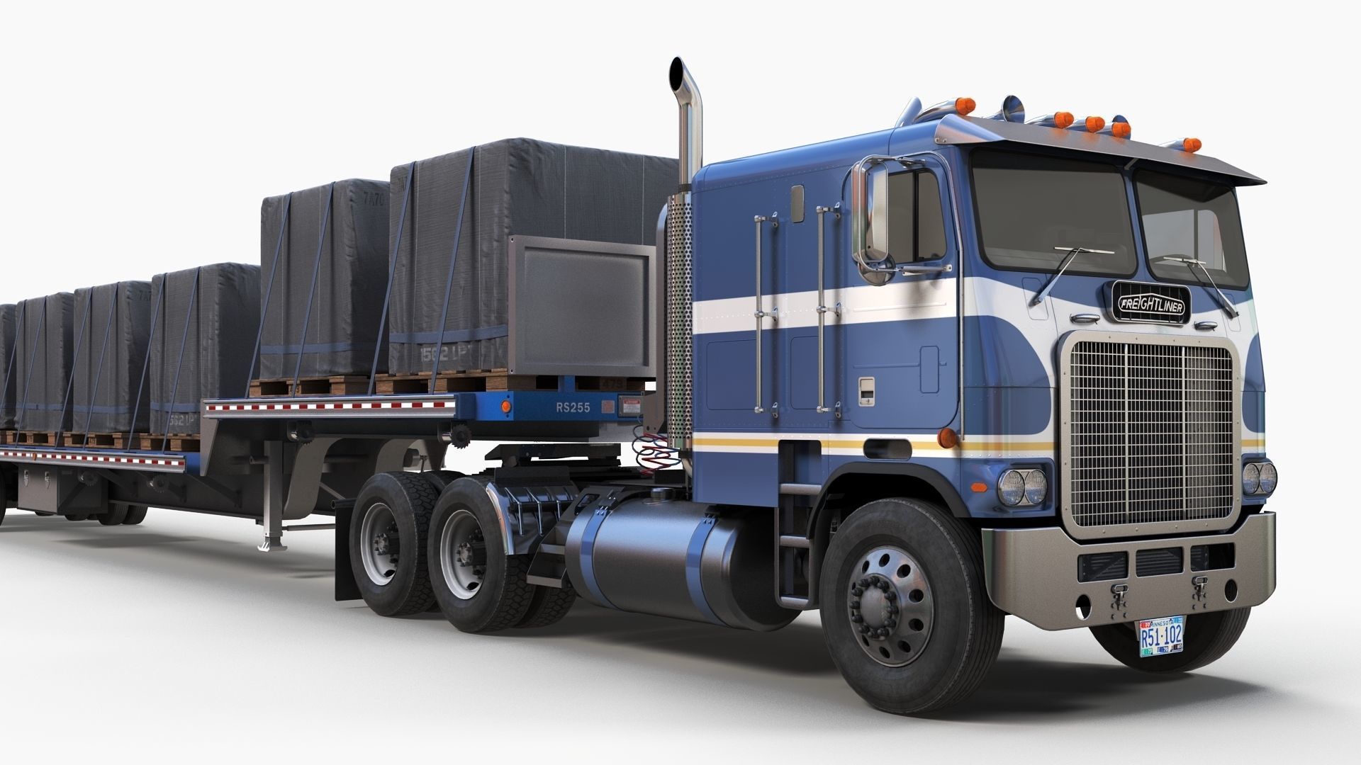 3D model Freightliner Powerliner dropdeck trailer VR / AR / low-poly ...
