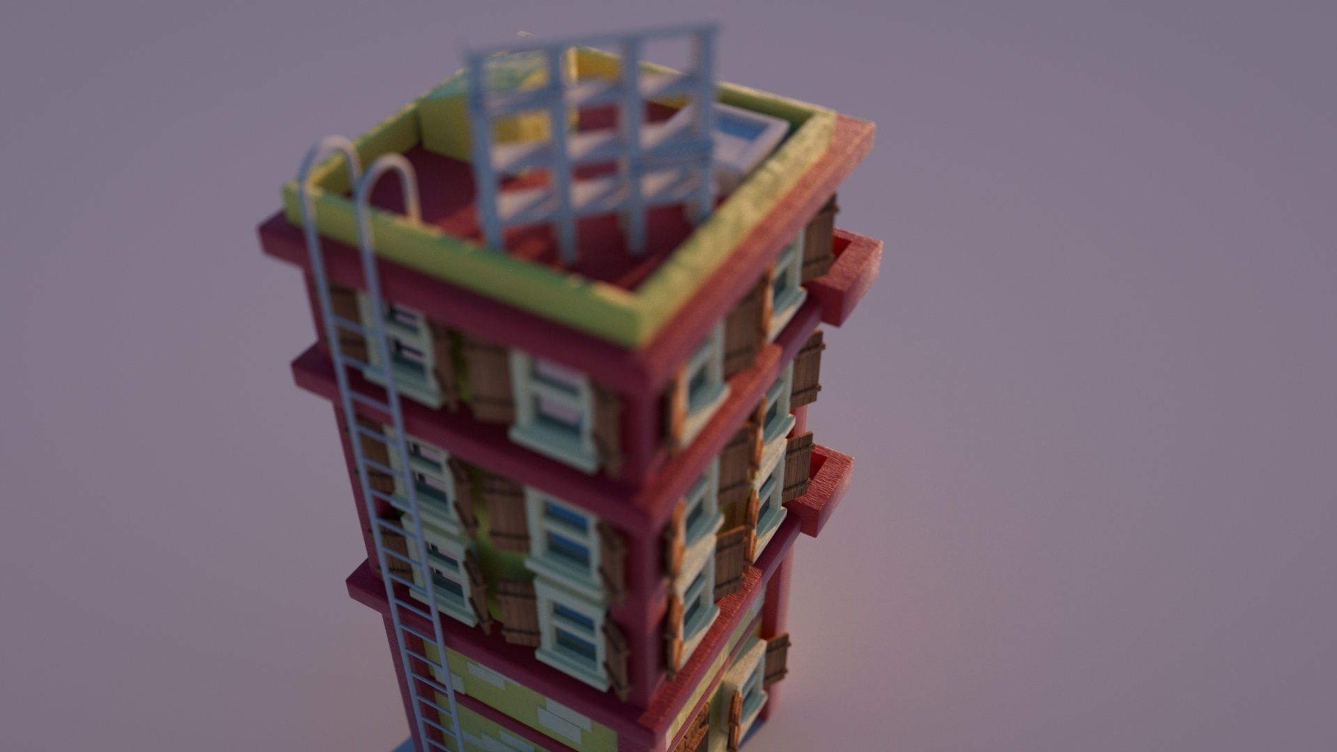 3D model Cute Apartment building - Cartoon style VR / AR / low-poly ...