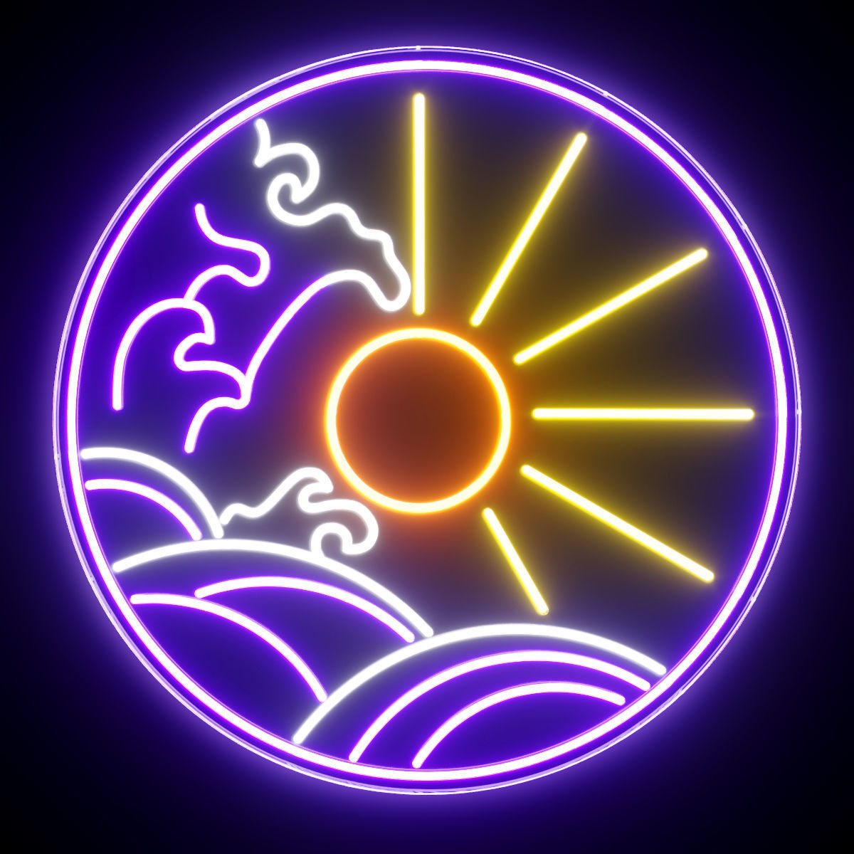 Ocean Sun Neon Sign 3D model | CGTrader