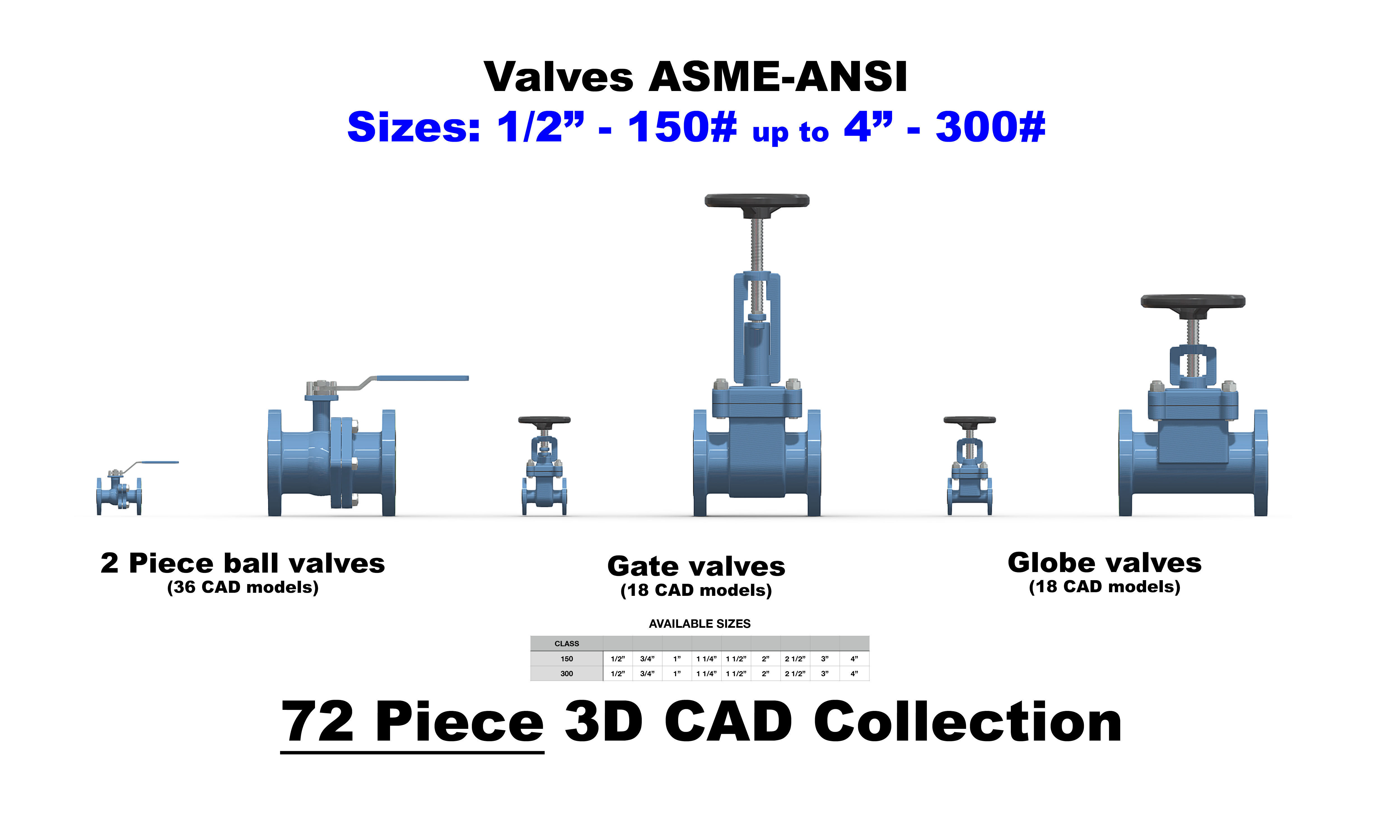 ASME-ANSI Valves Collection - Ball-Gate-Globe valves 3D model | CGTrader