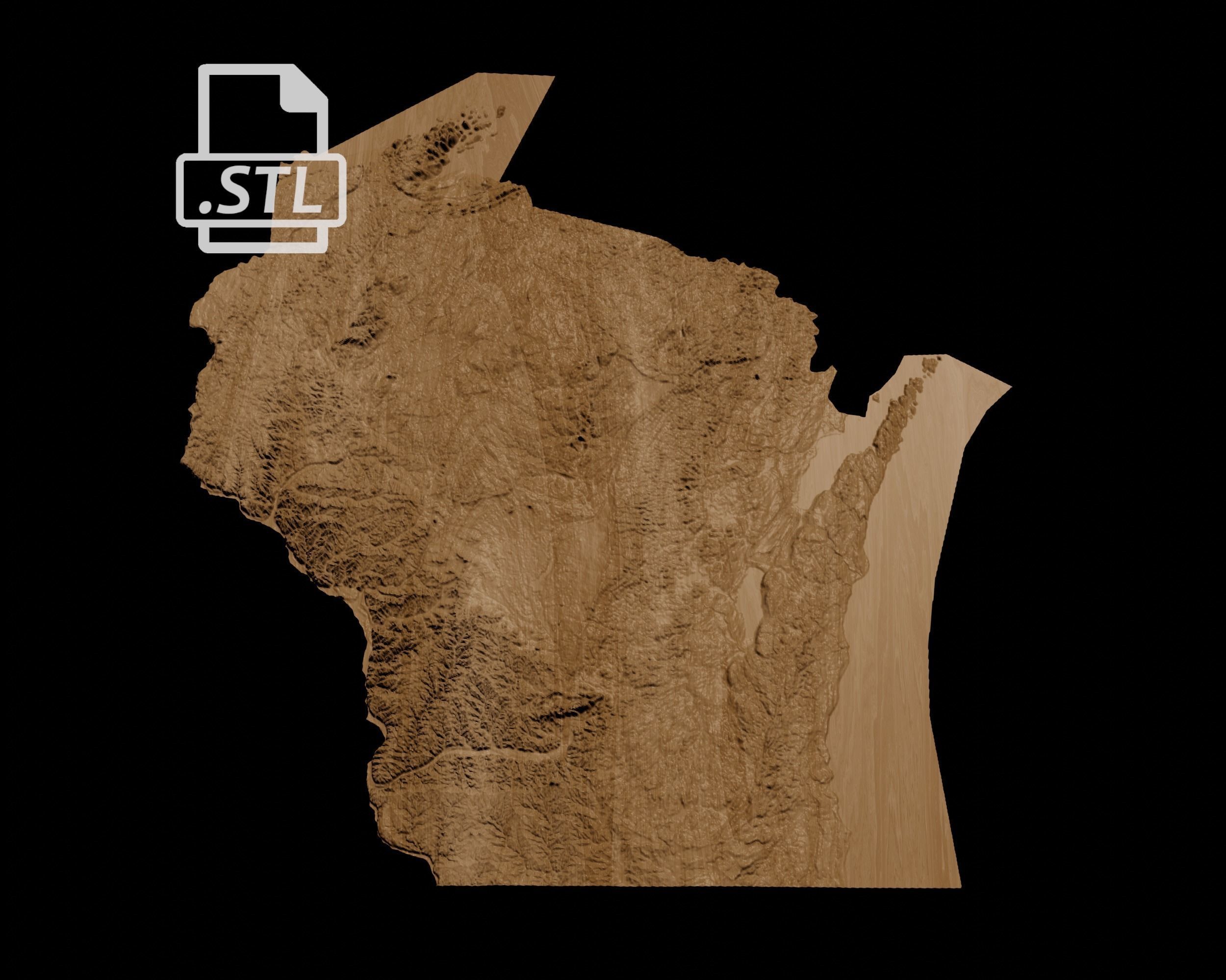 3D Topographical Map of Wisconsin 3D model 3D printable | CGTrader
