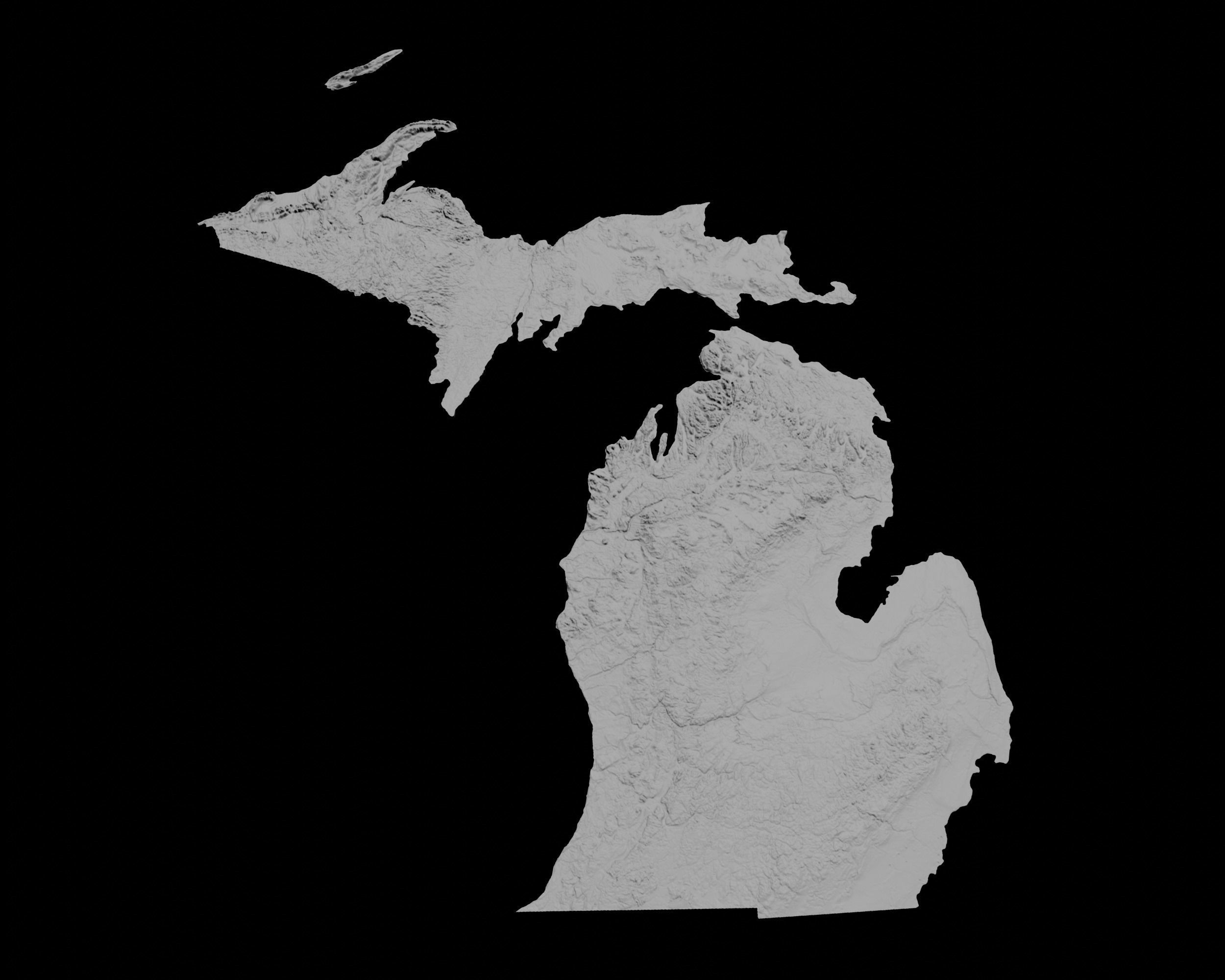 3D Topographical Map of Michigan 3D model 3D printable | CGTrader