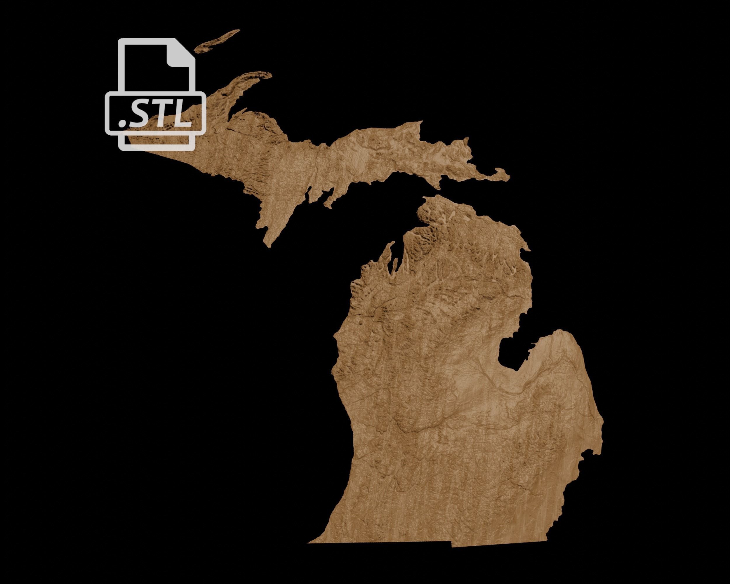 3D Topographical Map of Michigan 3D model 3D printable | CGTrader
