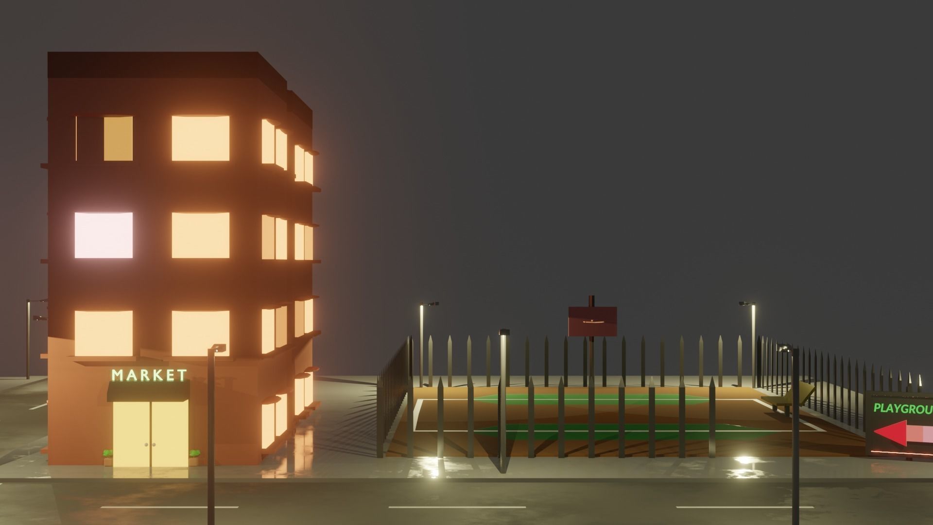 LOW POLY NEON TOWN free VR / AR / low-poly 3D model | CGTrader