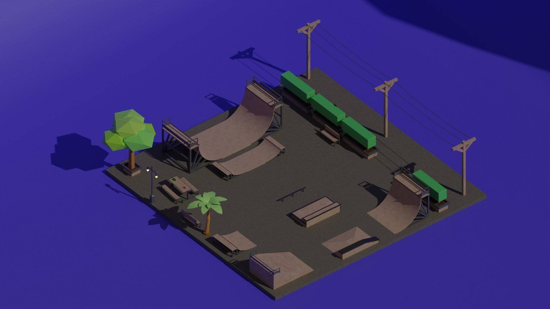 SkatePark Low Poly 48 meshes free 3D model | CGTrader