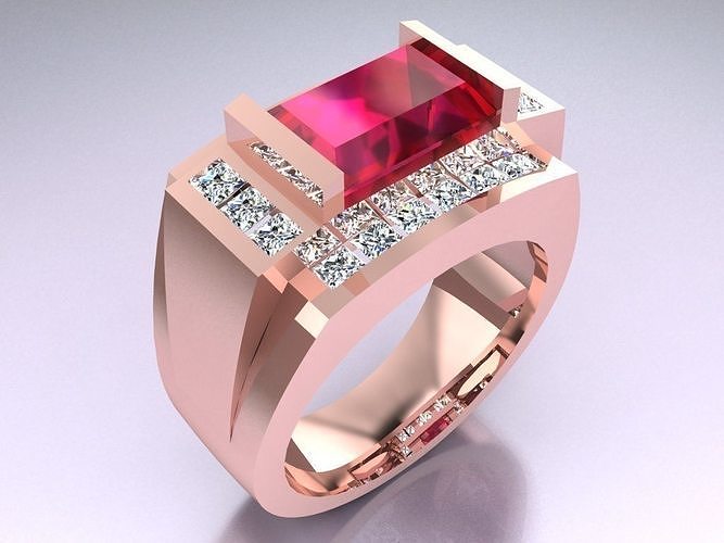 Rectangular Stone Rings - Mens Rings - N3218 3D model 3D printable ...