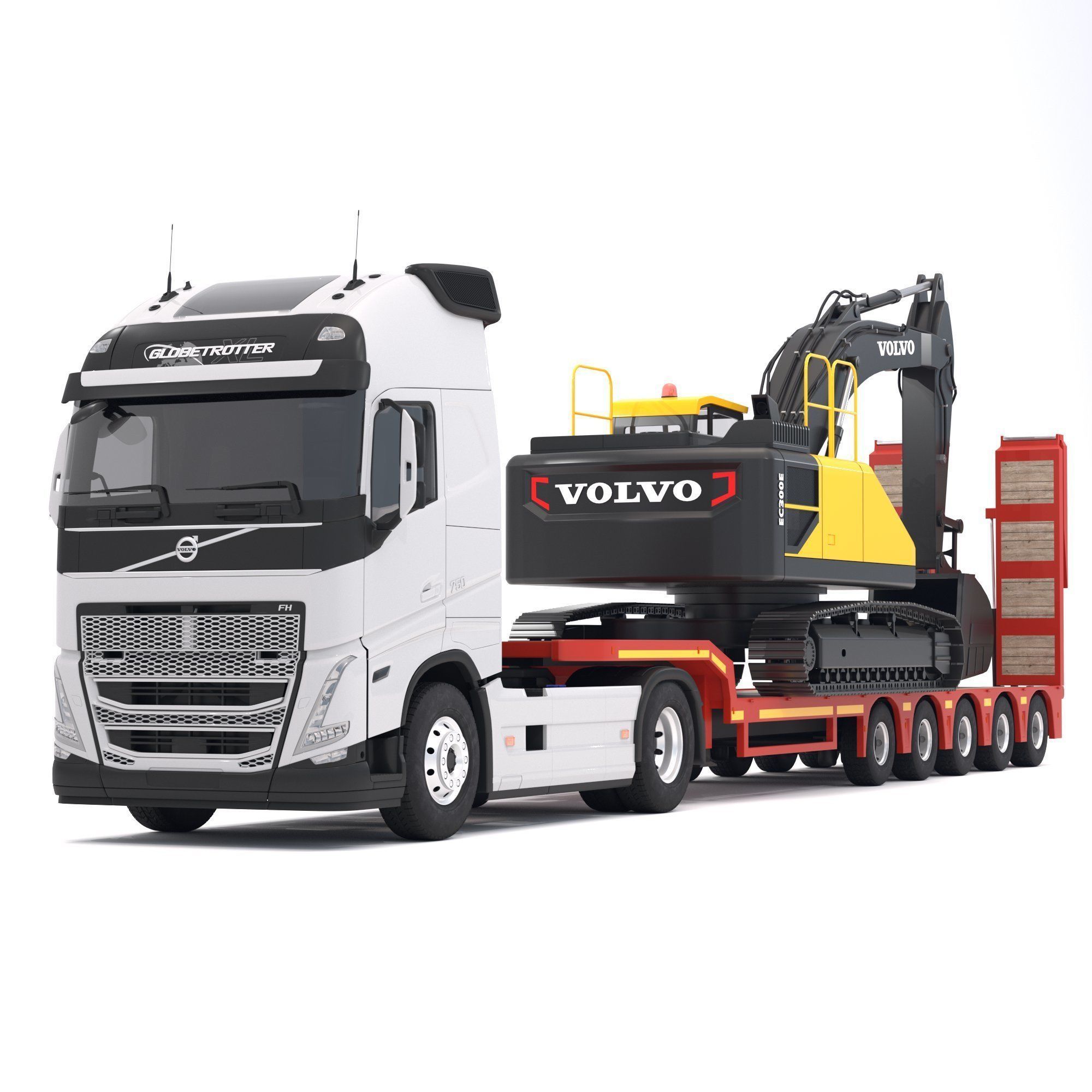 Volvo fh16 2021 and Lowboy Trailer with EC300E Excavator 3D model | CGTrader