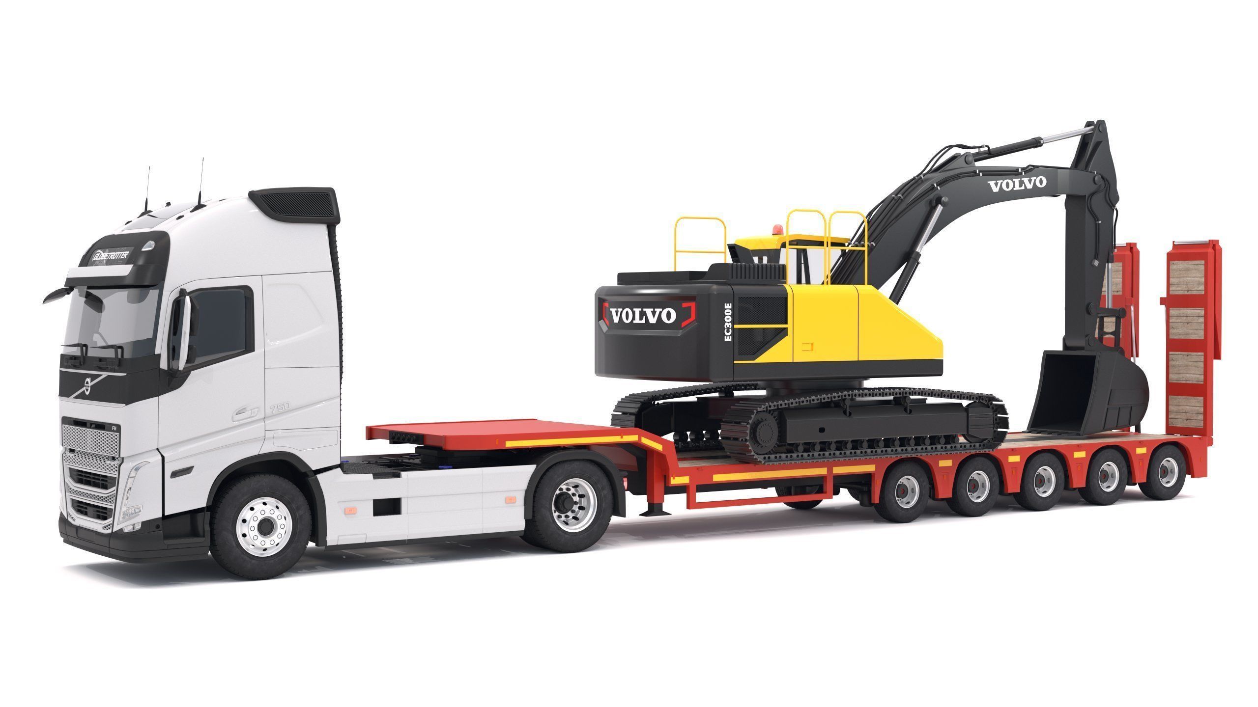Volvo fh16 2021 and Lowboy Trailer with EC300E Excavator 3D model ...