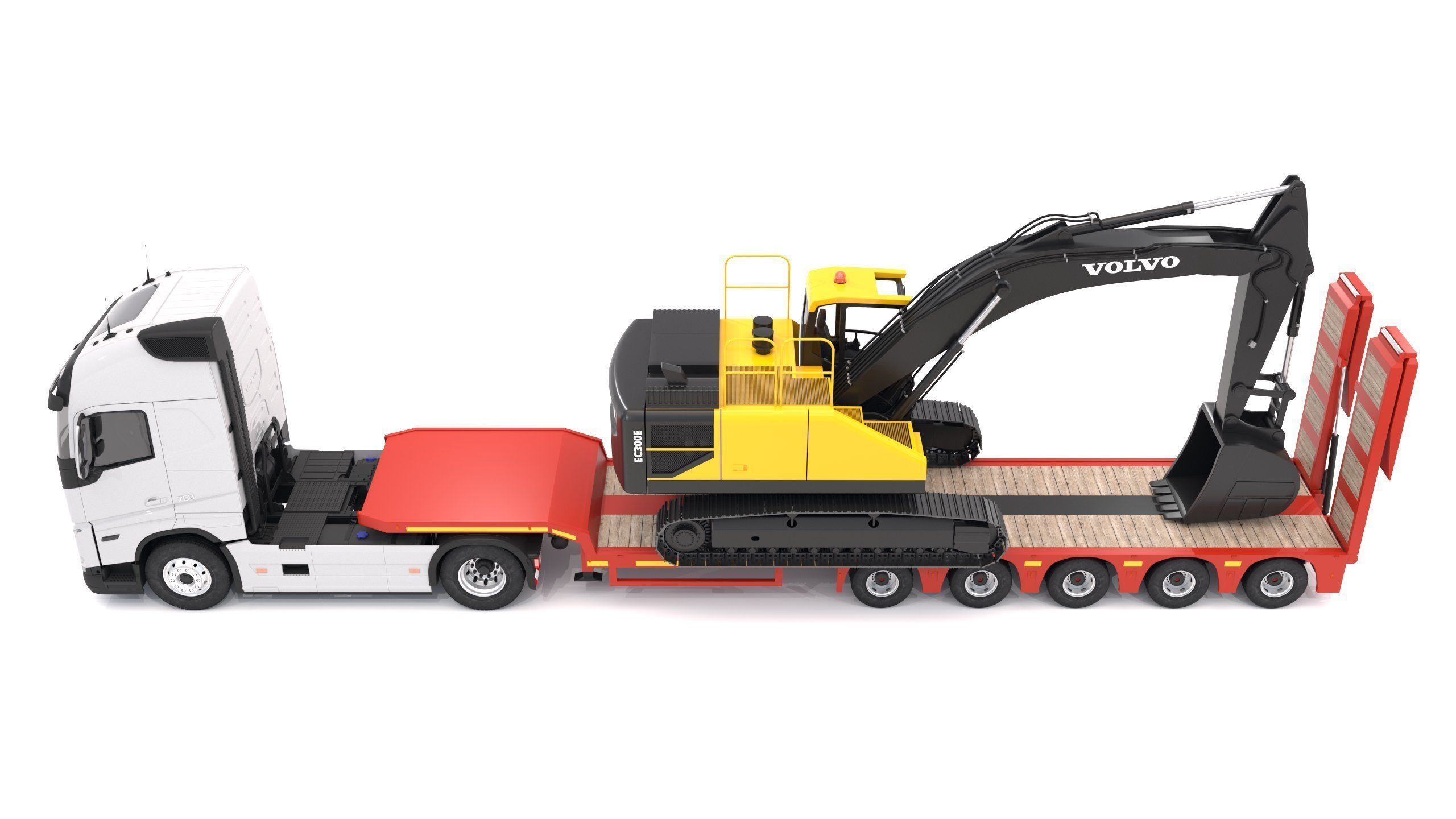 Volvo fh16 2021 and Lowboy Trailer with EC300E Excavator 3D model ...