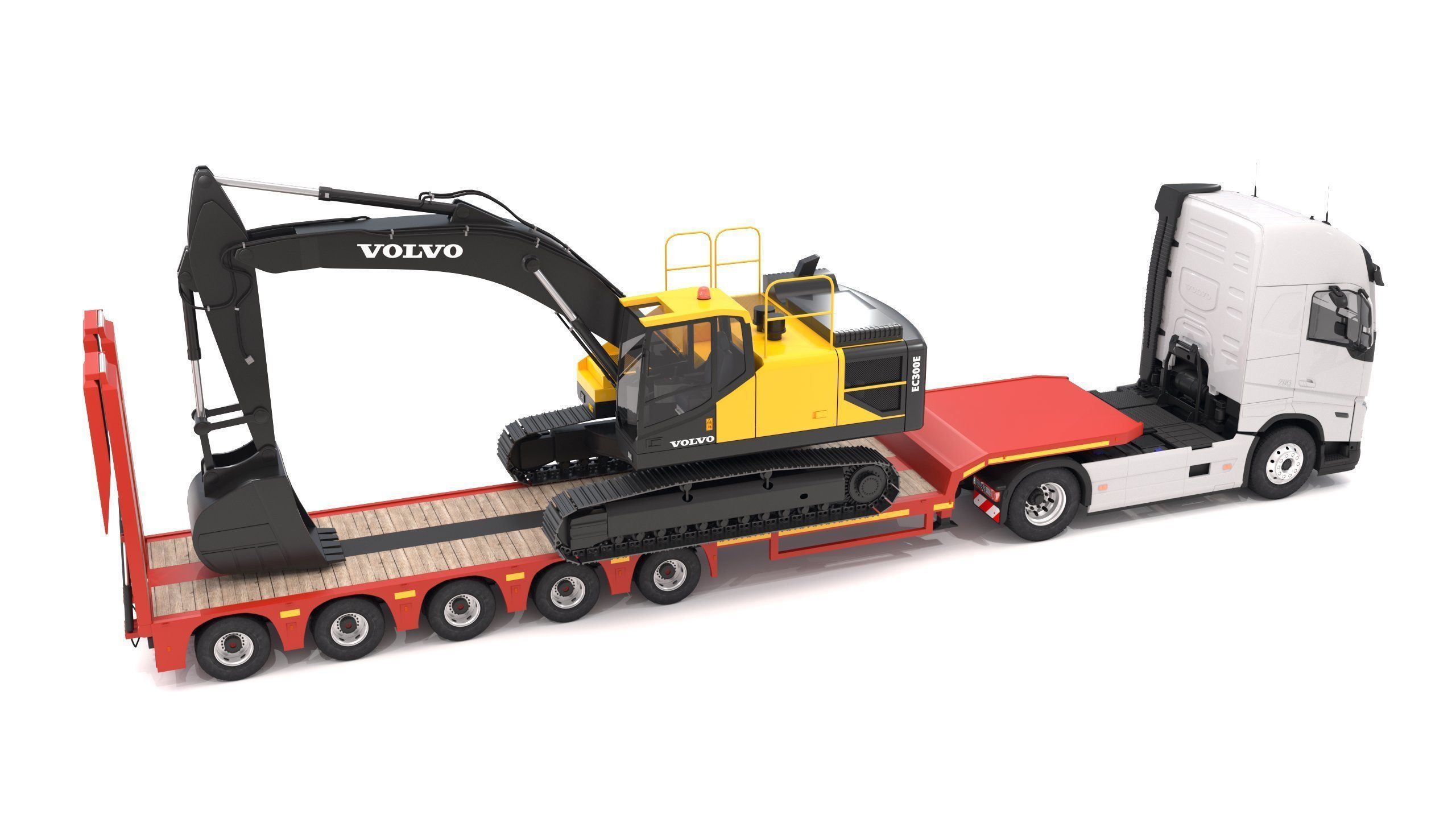 Volvo fh16 2021 and Lowboy Trailer with EC300E Excavator 3D model ...