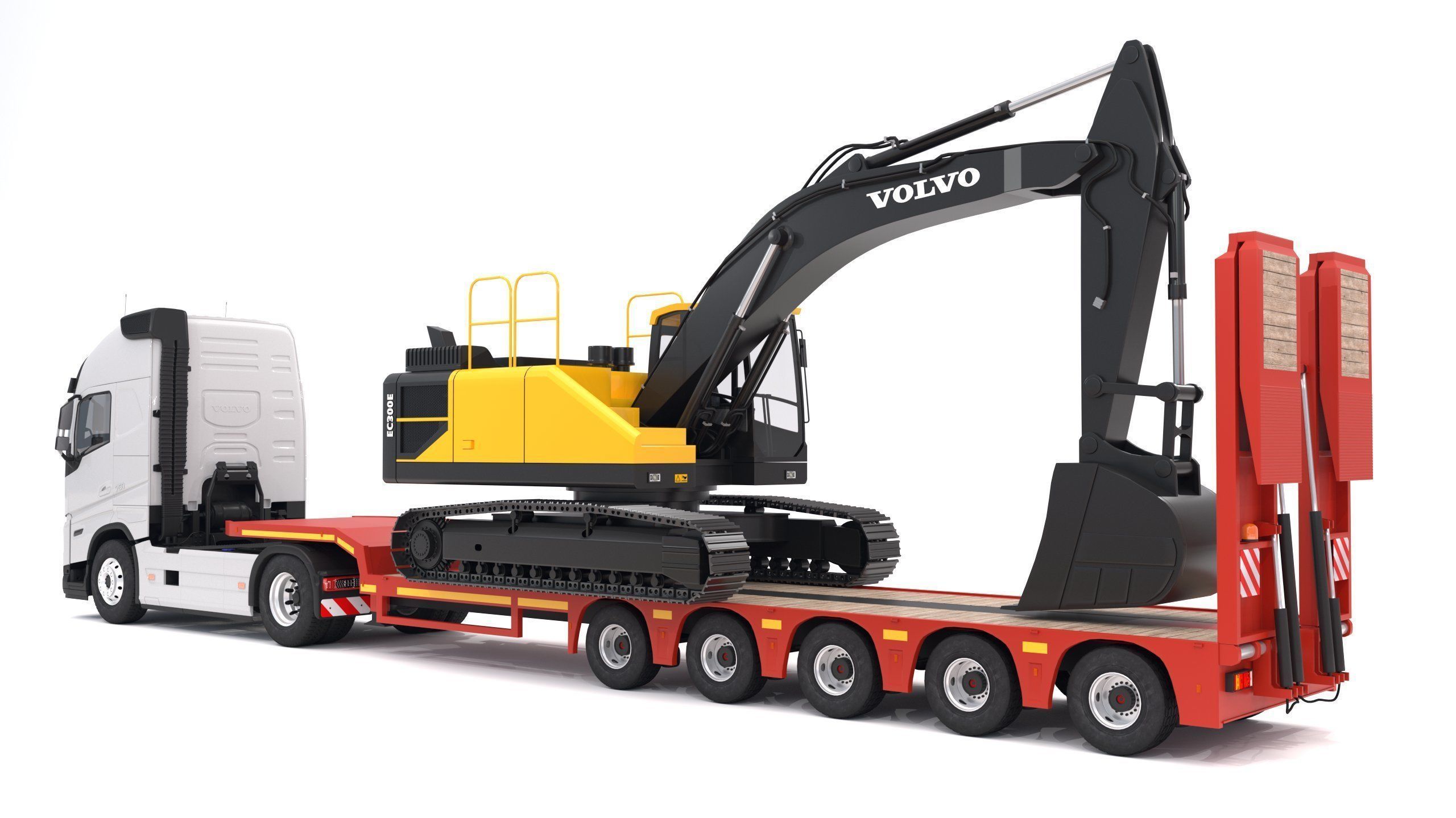 Volvo fh16 2021 and Lowboy Trailer with EC300E Excavator 3D model ...