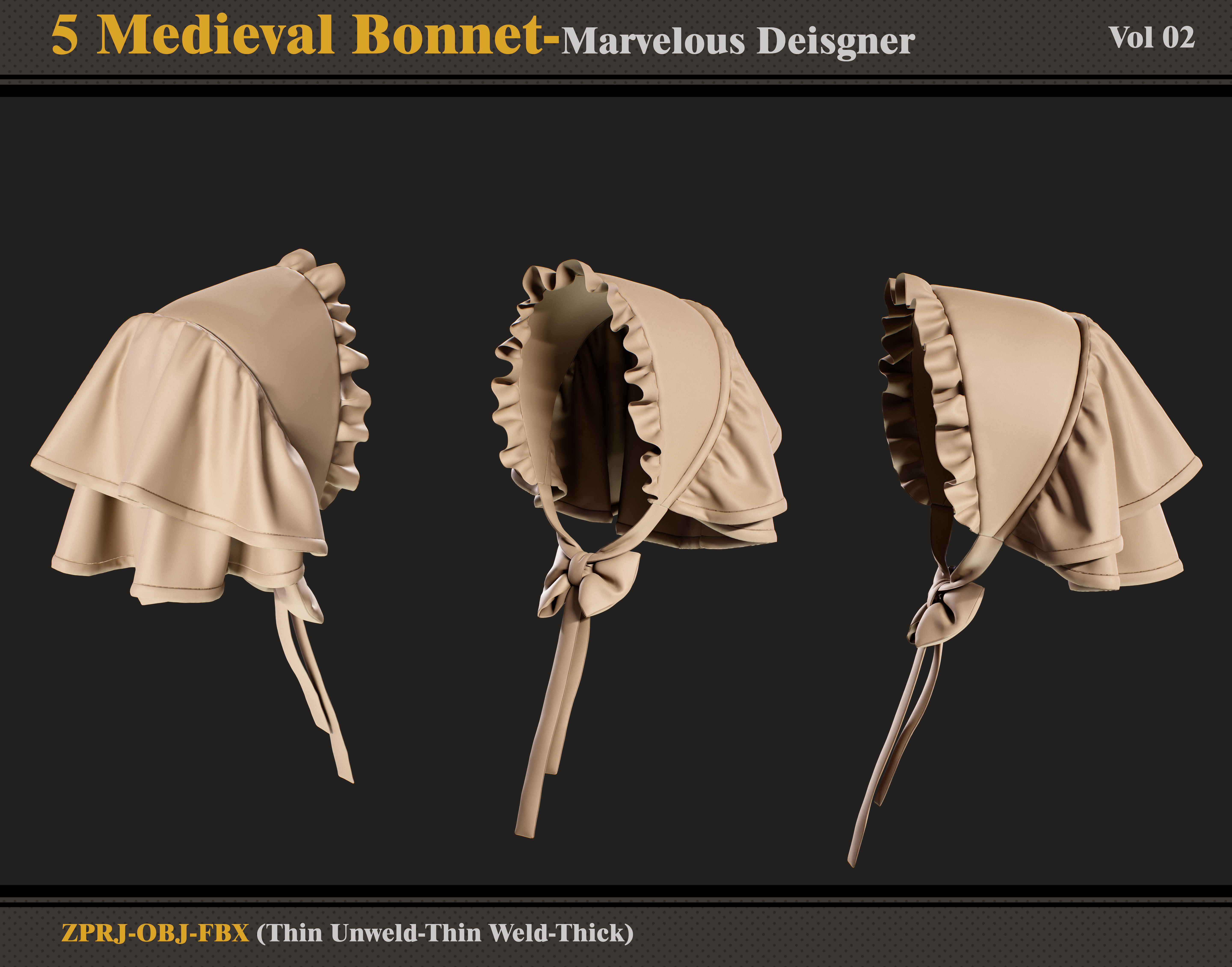 5 Medieval Bonnets -MD-CLo3D -ZPRJ - FBX - OBJ 3D model | CGTrader