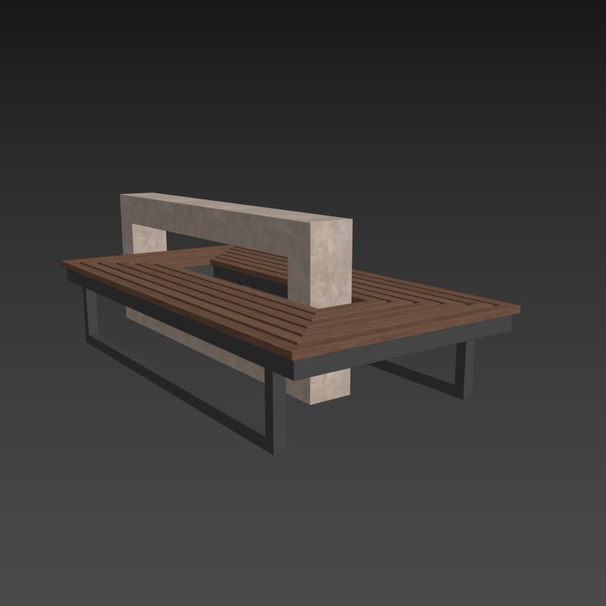 Urban Bench Concrete Wood exterior public space street 3D model | CGTrader