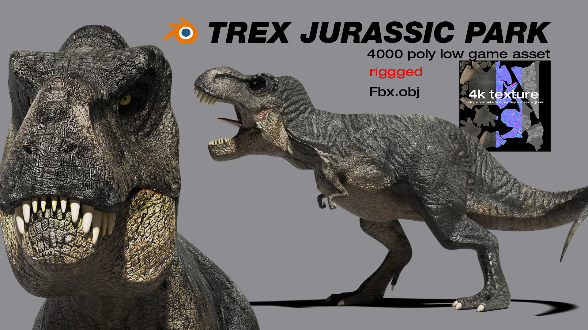 3D model Trex Jurassic Park -3d model- classics look VR / AR / low-poly ...