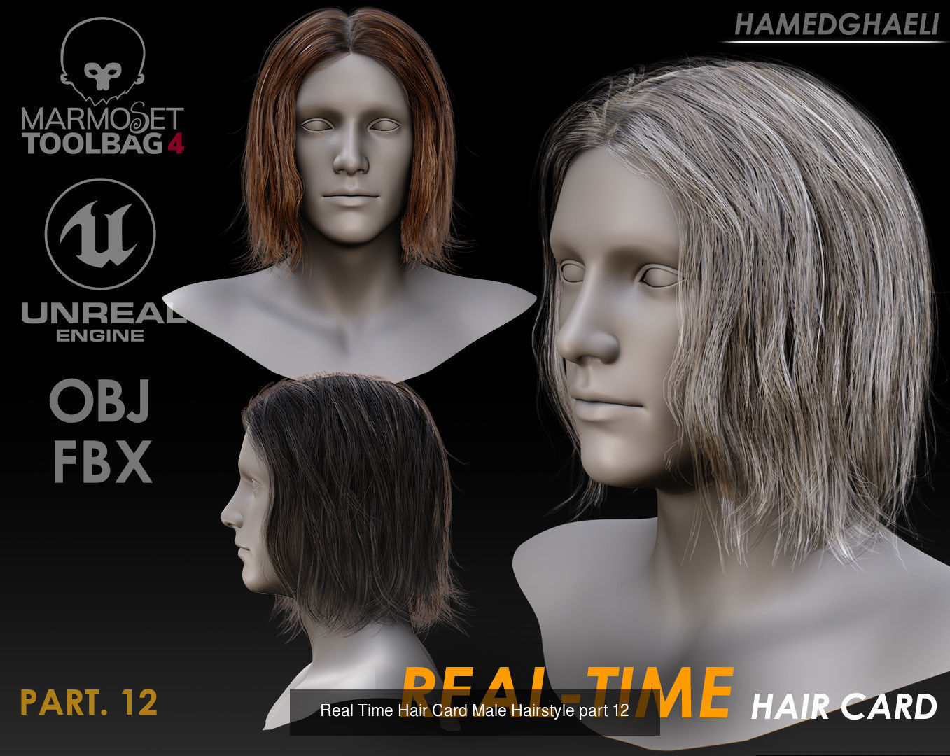 3D Model Collection 12 High Quality Real Time Hair Cards Male and ...